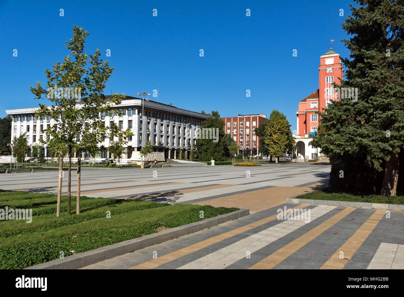 Panoramic view with town hall in center of city of Pleven, Bulgaria ...