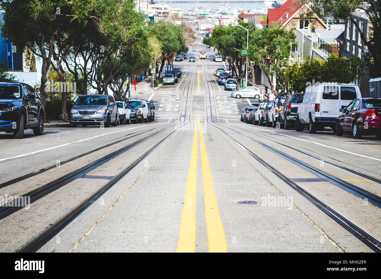 San Francisco yellow lines Stock Photo - Alamy
