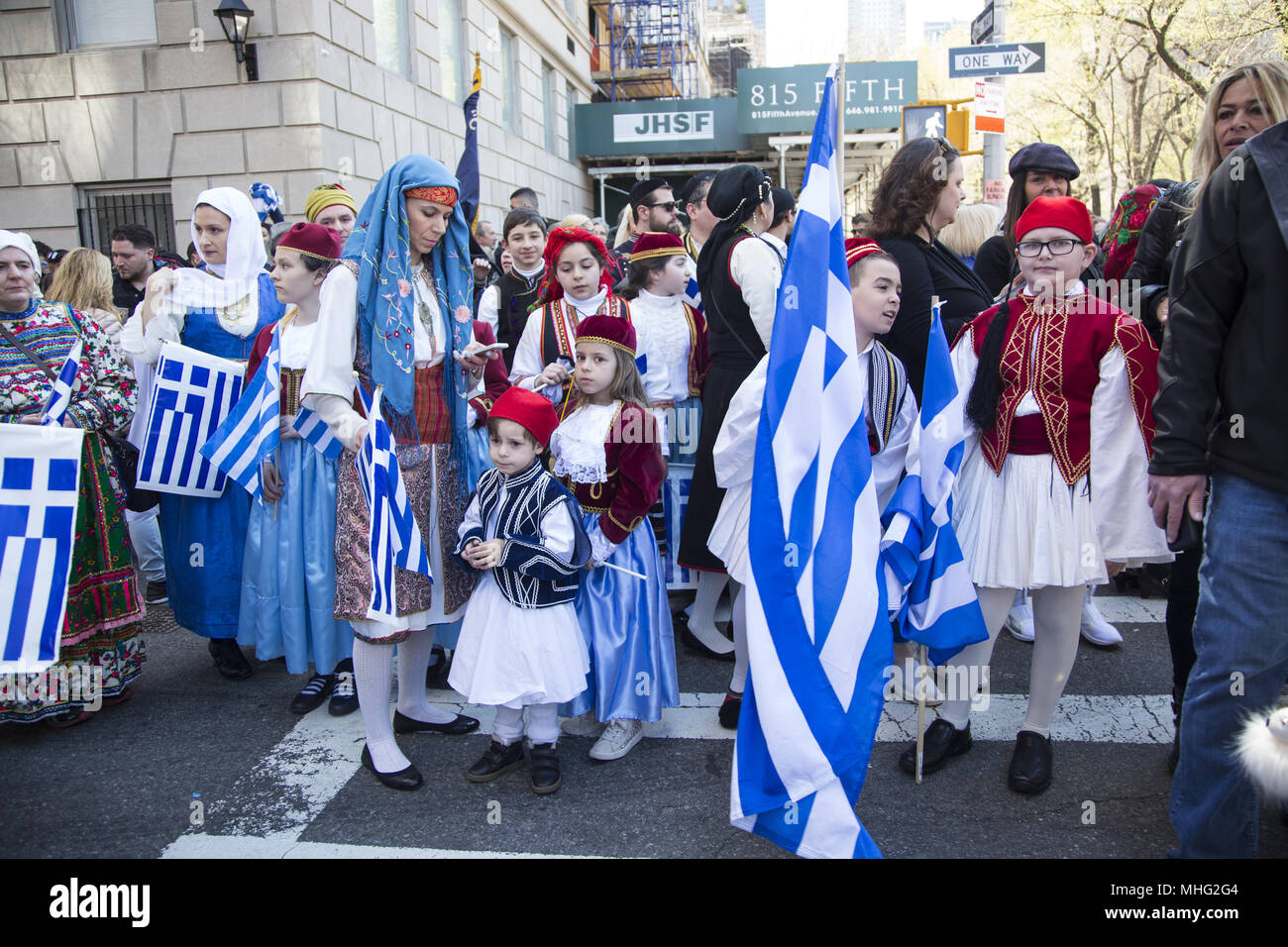 Greek Independence Day Parade in New York City. Mother and children ...