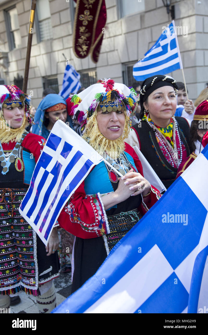 Greek Independence Day Parade in New York City. Members of the Greek ...