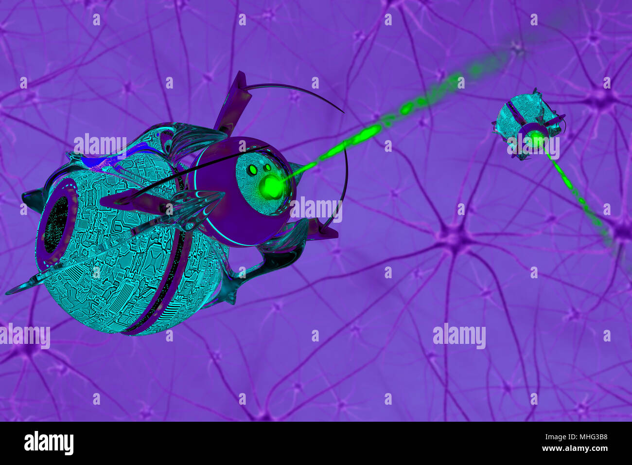 The neurons of the brain cell and nano robot. Medical concept future ...