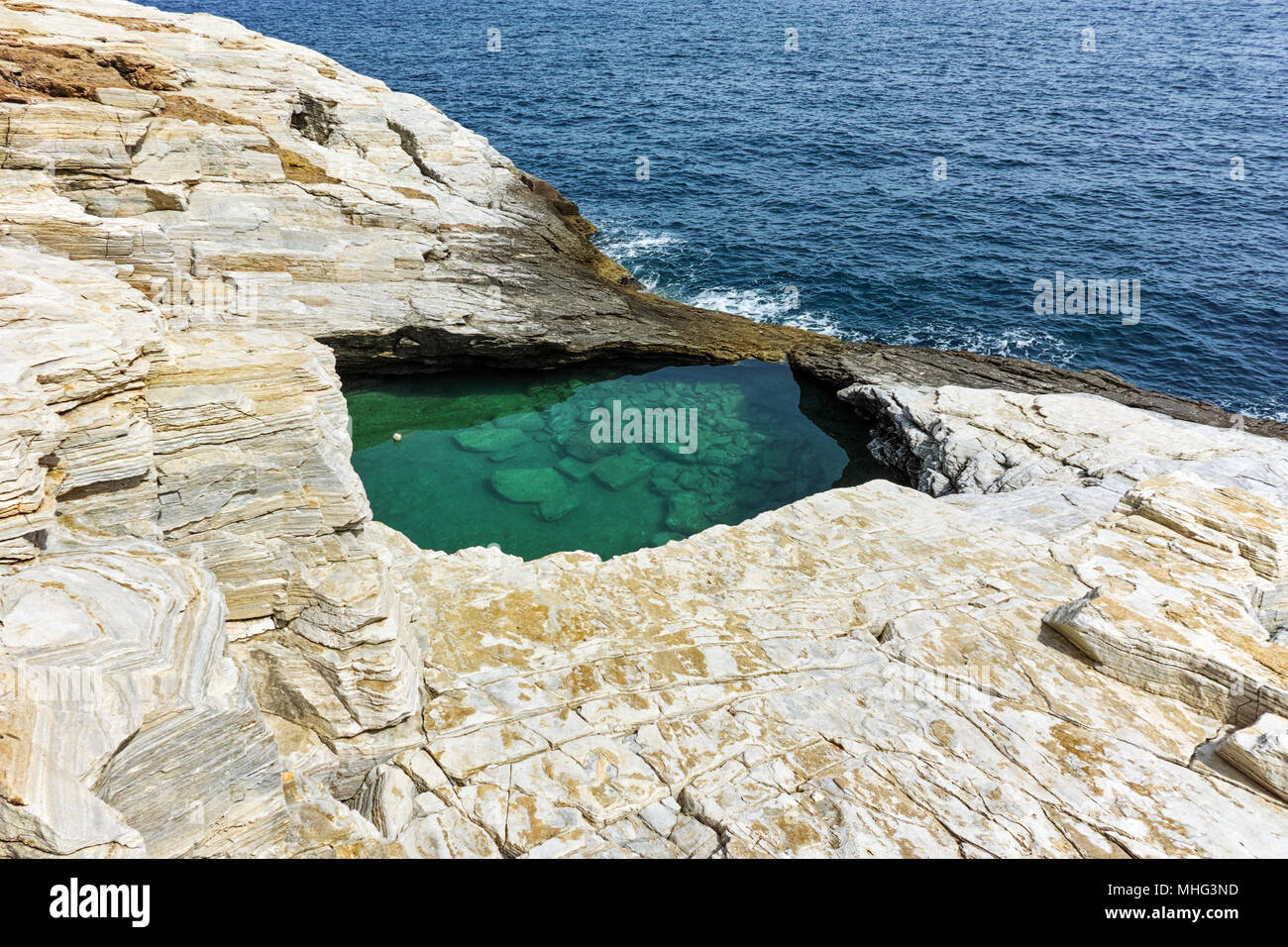 Amazing view of Giola Natural Pool in Thassos island, East Macedonia ...
