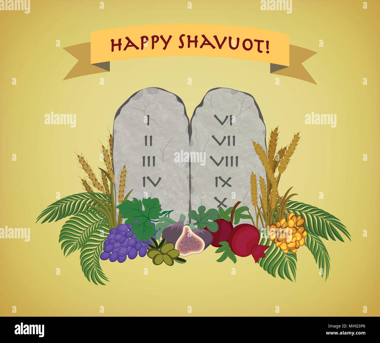 Jewish holiday of Shavuot, tablets of stone with ten commandments and ...