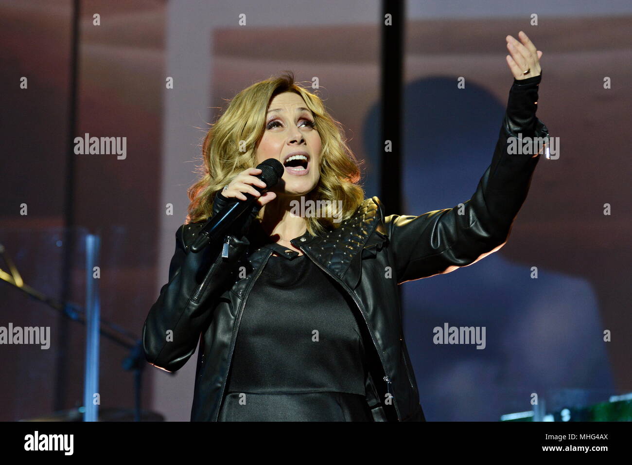 Belgian singer Lara Fabian performs live on stage during a concert at ...
