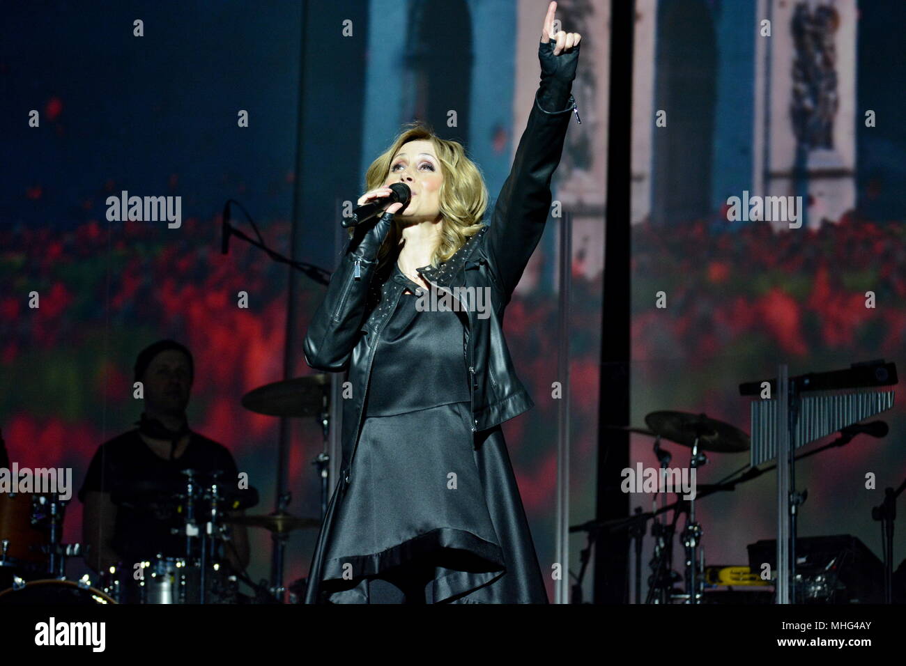 Belgian singer Lara Fabian performs live on stage during a concert at ...