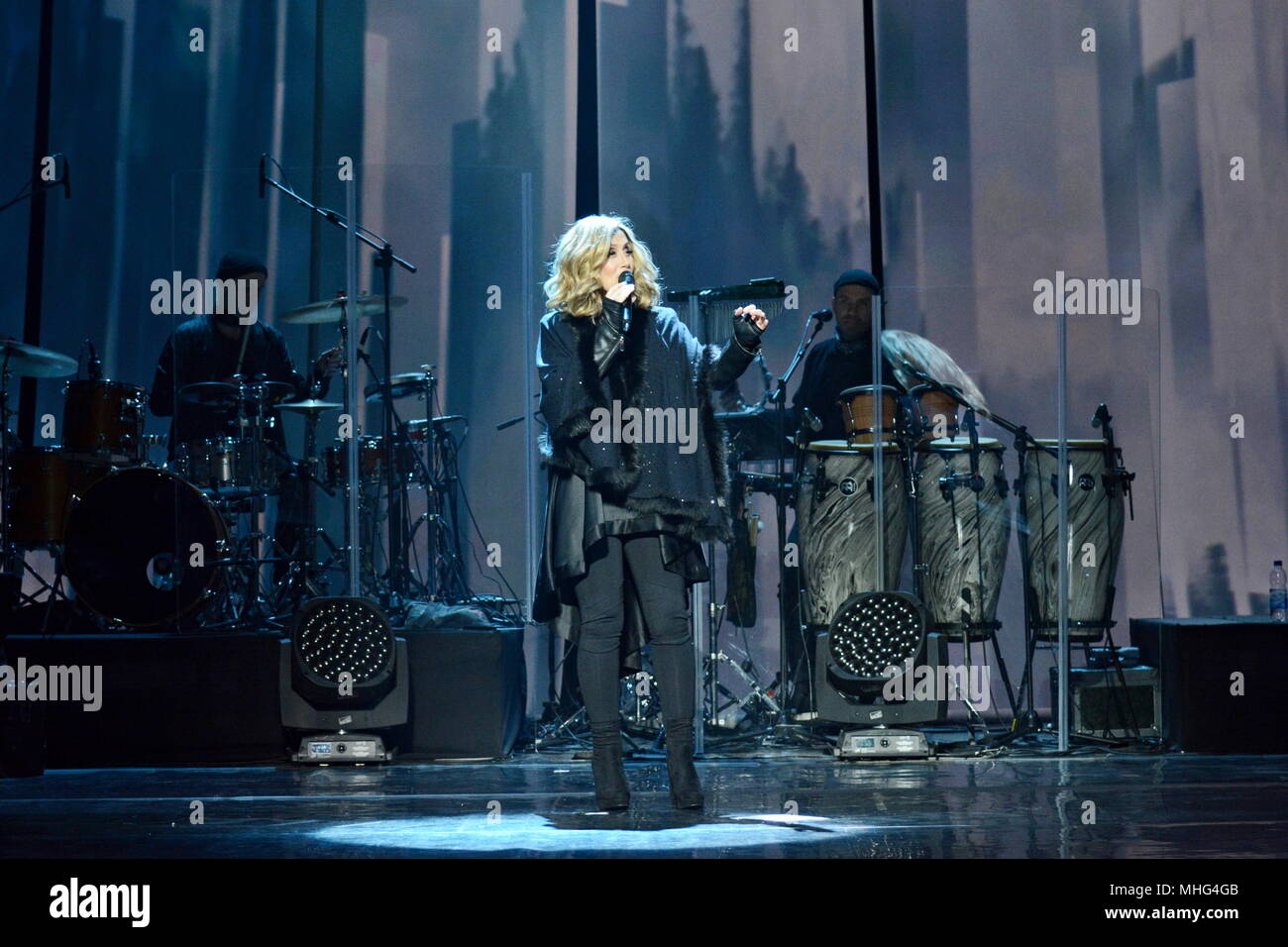Belgian singer Lara Fabian performs live on stage during a concert at ...