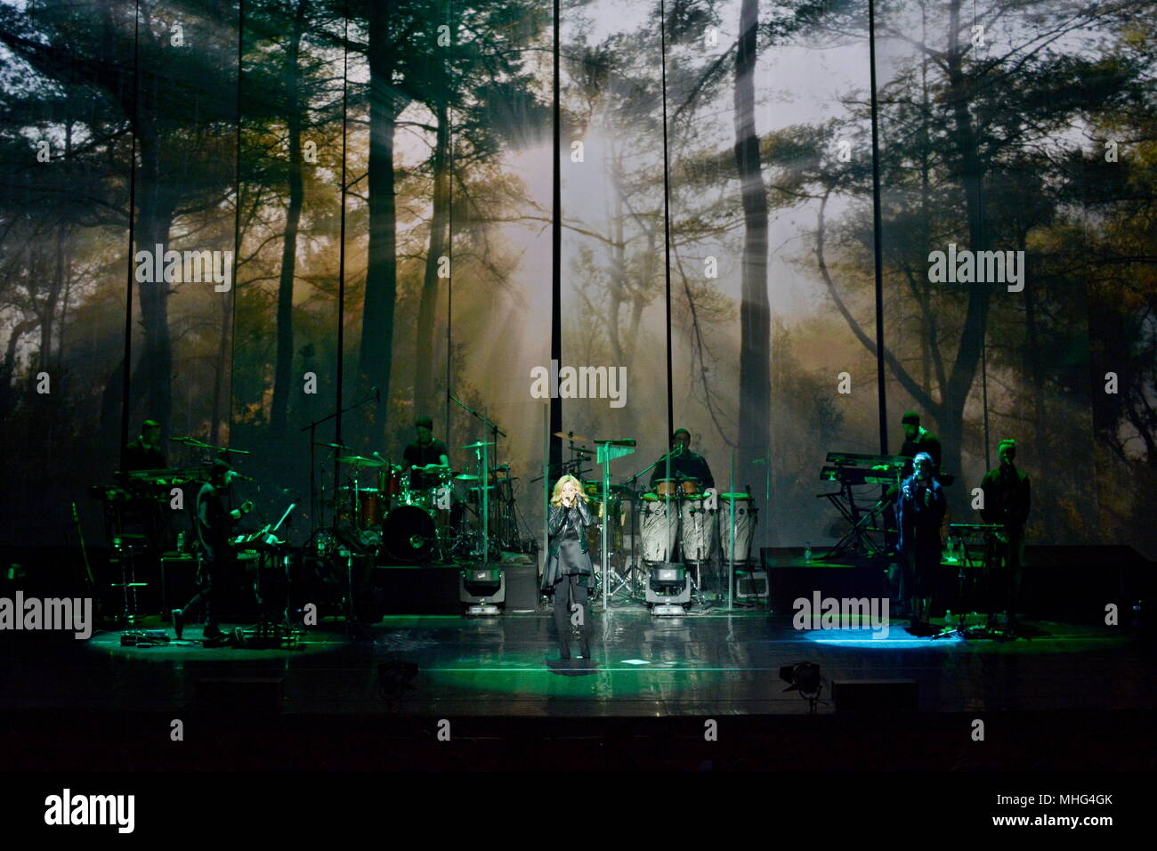 Belgian singer Lara Fabian performs live on stage during a concert at ...