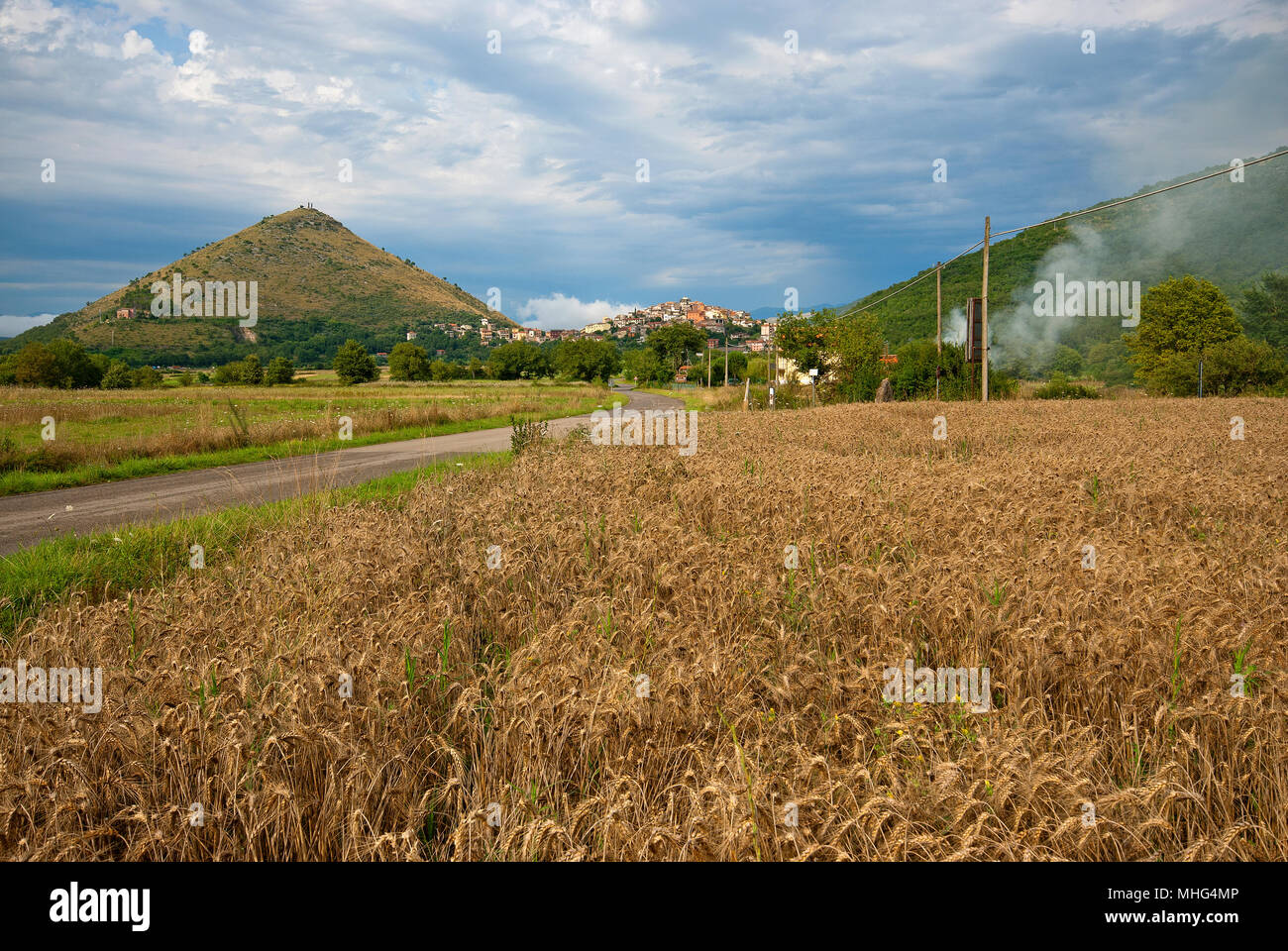 Wheat field near Pastena village (in the background), Lazio, Italy ...