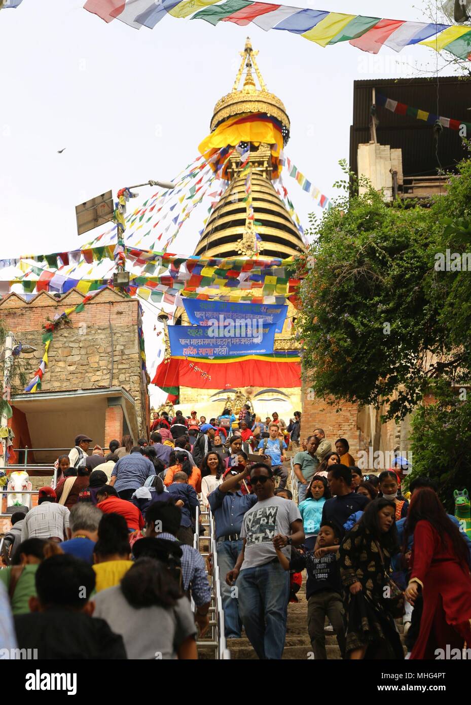 Kathmandu, Nepal. 30th Apr, 2018. Devotees gather to offer prayers at ...