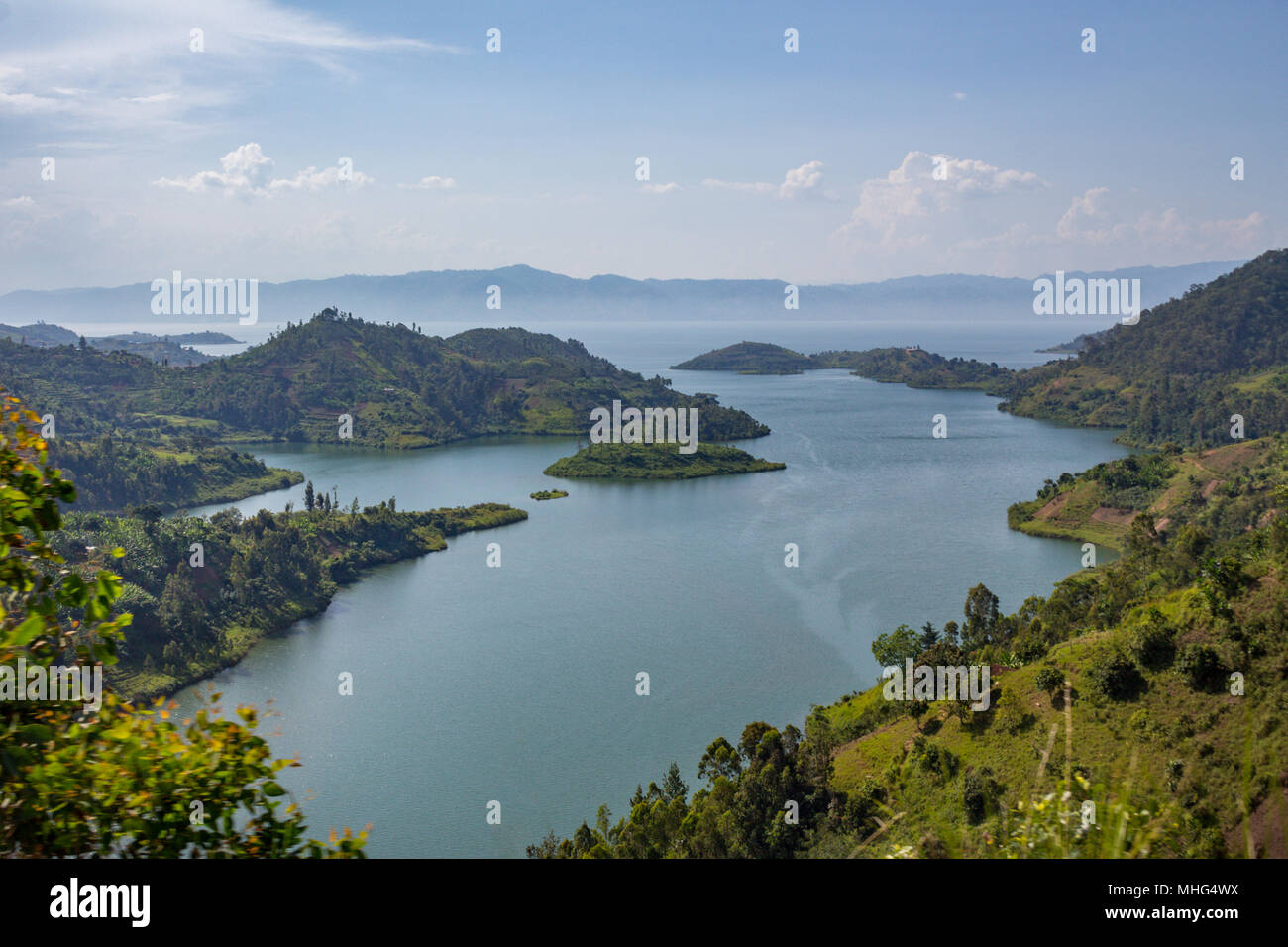 Lake Kivu, one of the largest of the African Great Lakes, In Rwanda ...