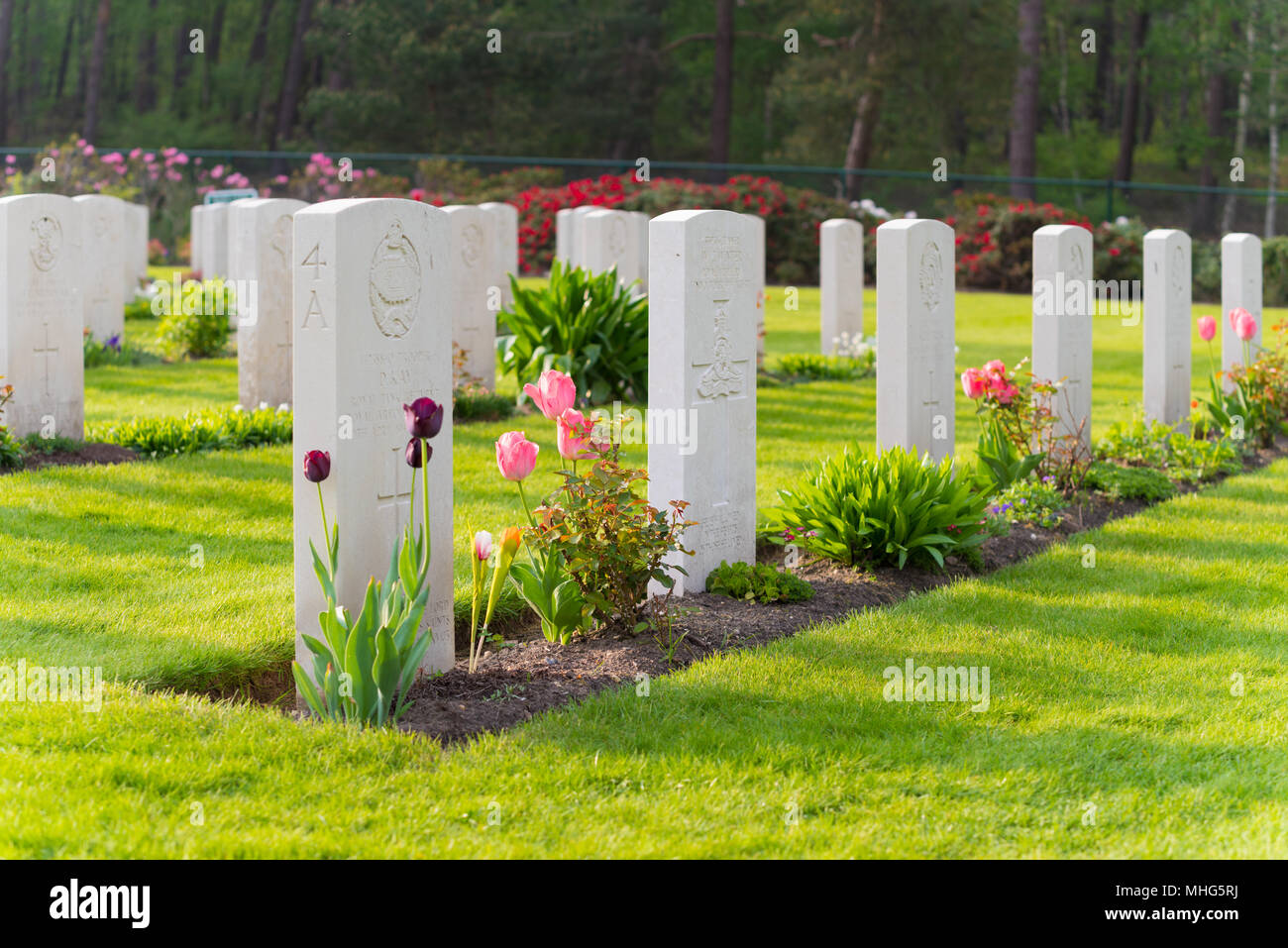 HOLTEN, NETHERLANDS - APRIL 29, 2018: Well maintained graves of fallen ...