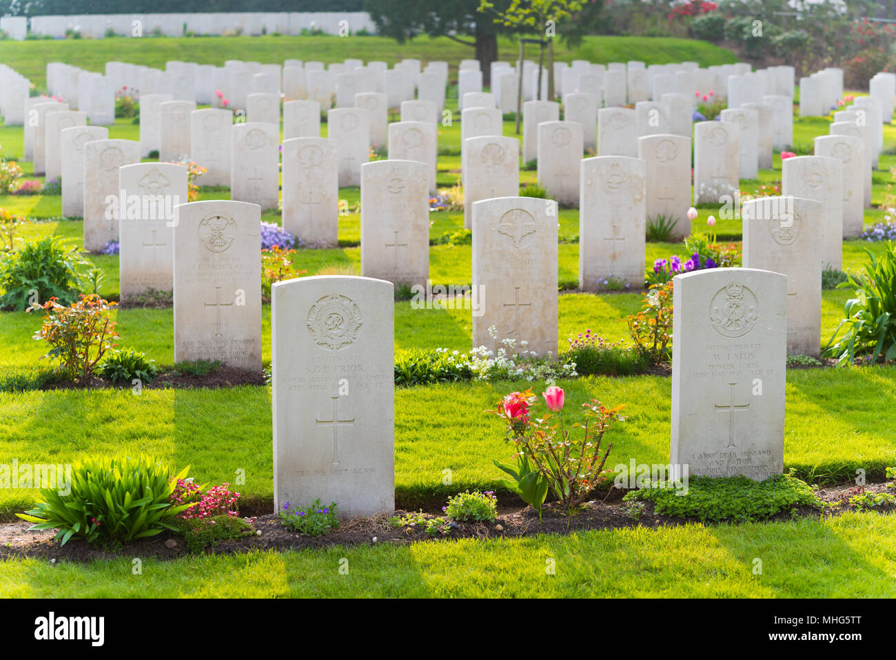 HOLTEN, NETHERLANDS - APRIL 29, 2018: Well maintained graves of fallen ...