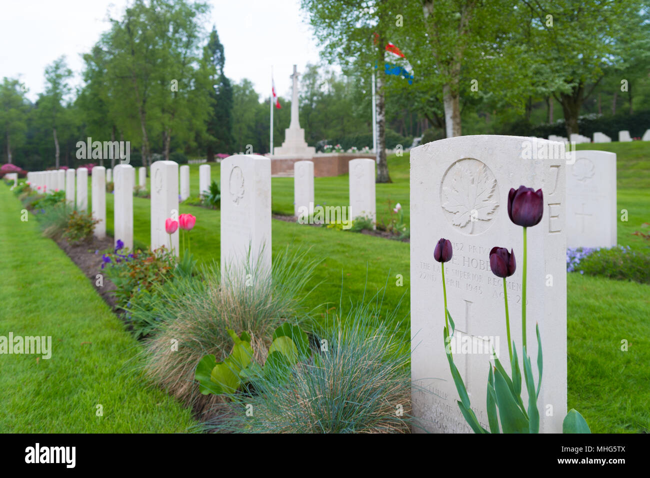 HOLTEN, NETHERLANDS - APRIL 29, 2018: Well maintained graves of fallen ...