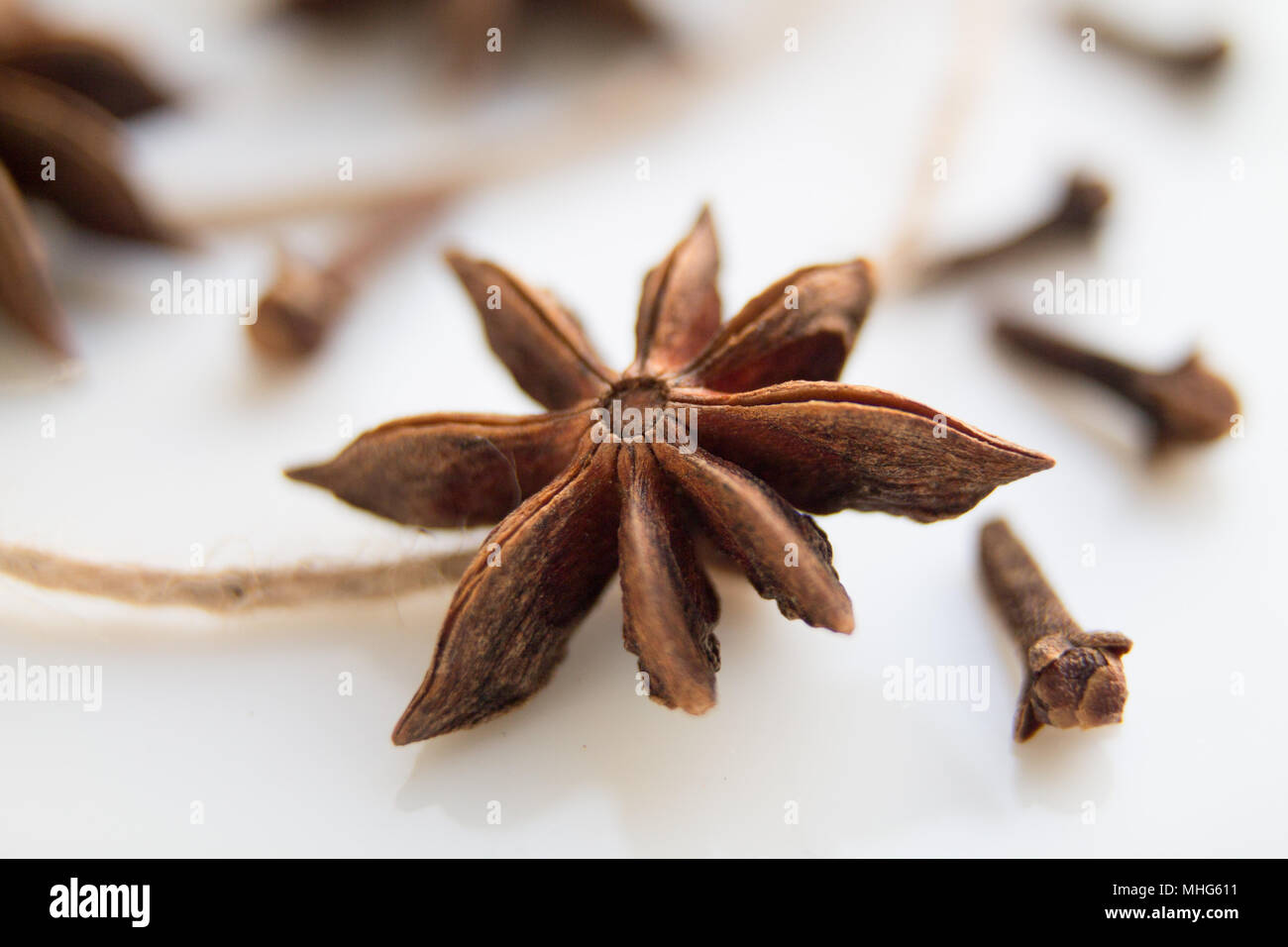anise tree seeds as spices on a white background Stock Photo - Alamy