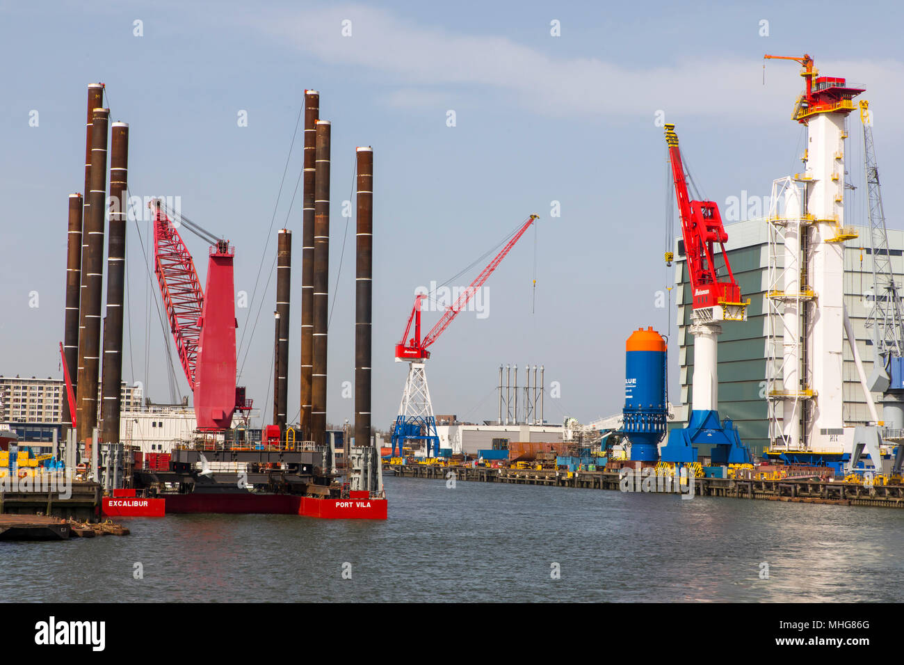 The port of Rotterdam, Netherlands, shipyards in the Wiltonhaven basin ...