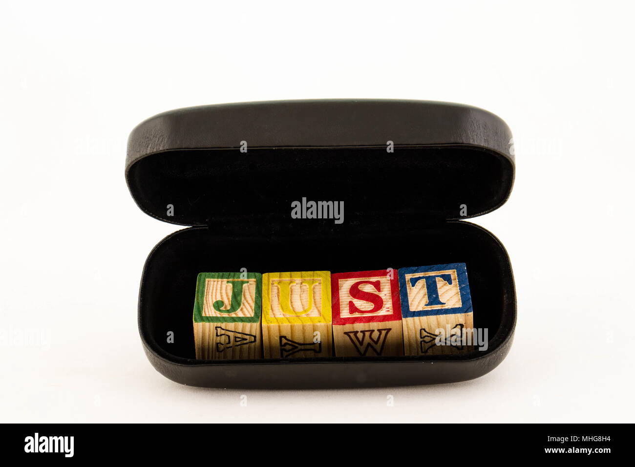 The phrase just in case visually displayed on a white background using ...