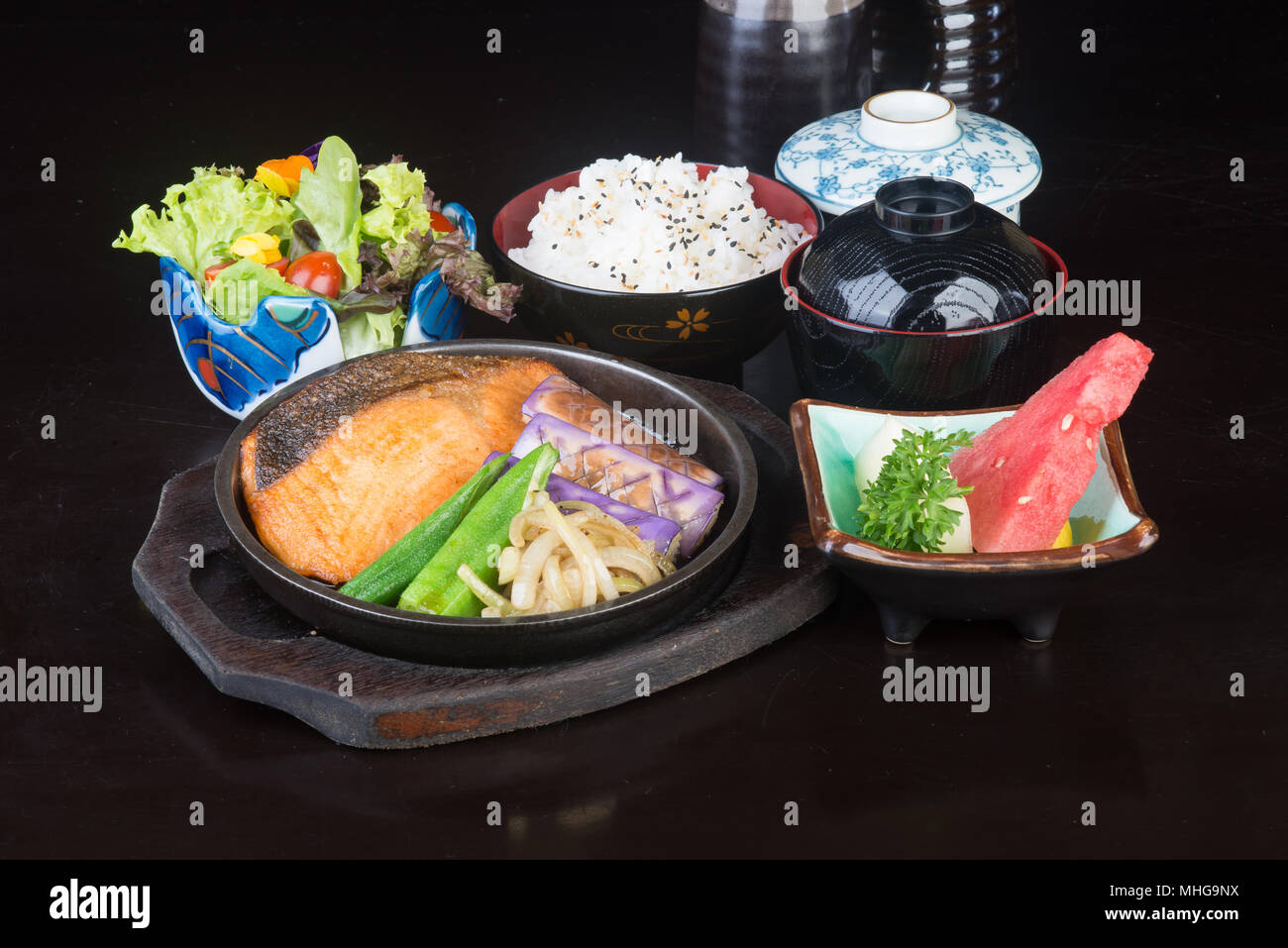 japanese cuisine. hot plate fish on background Stock Photo - Alamy