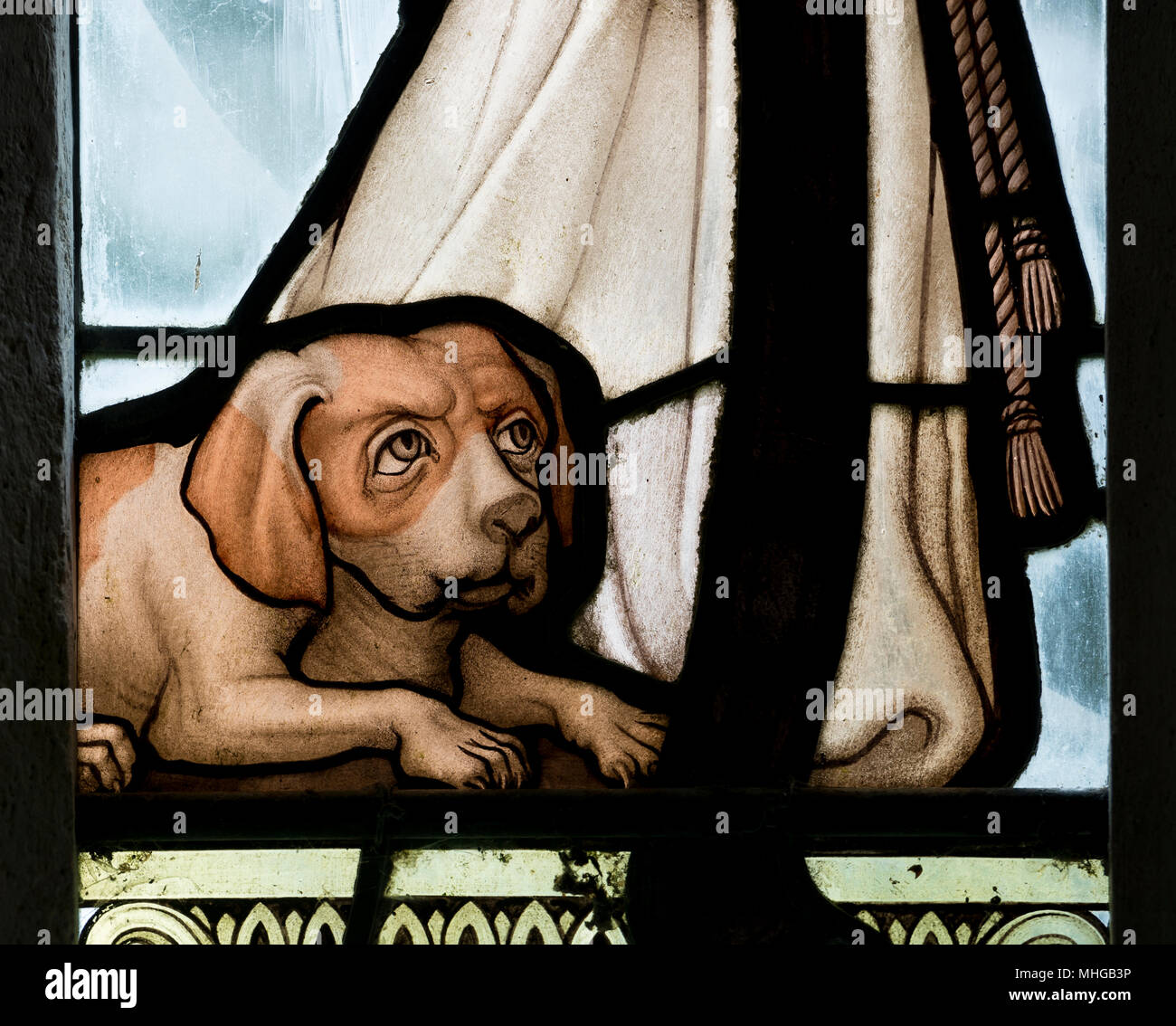Memorial stained glass, dog detail, St. Matthew`s Church, Coates ...