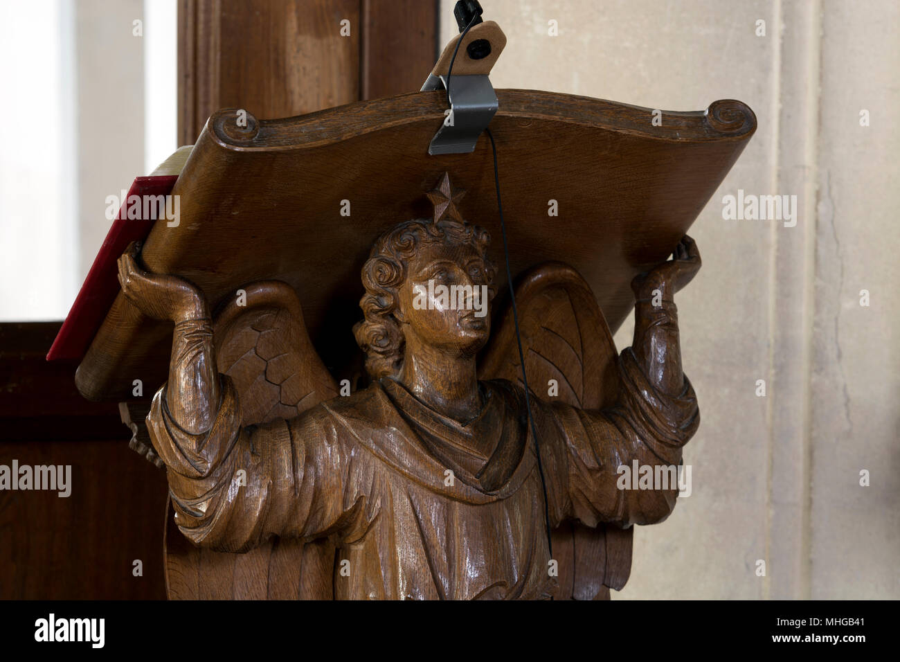 Wooden lectern, St. Matthew`s Church, Coates, Gloucestershire, England ...
