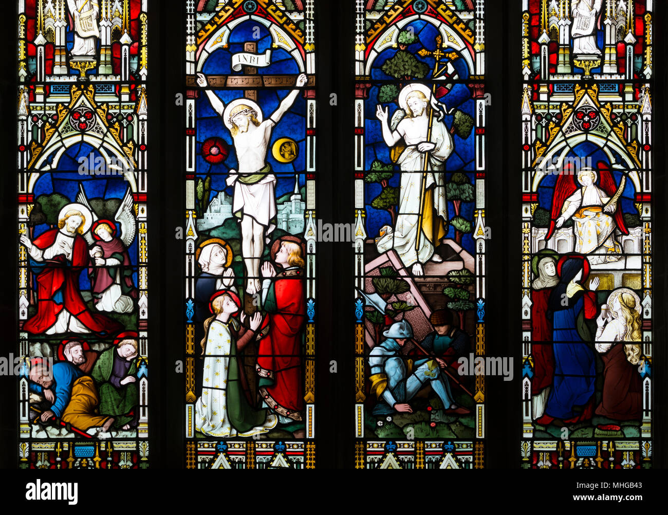 East window, St. Matthew`s Church, Coates, Gloucestershire, England, UK ...