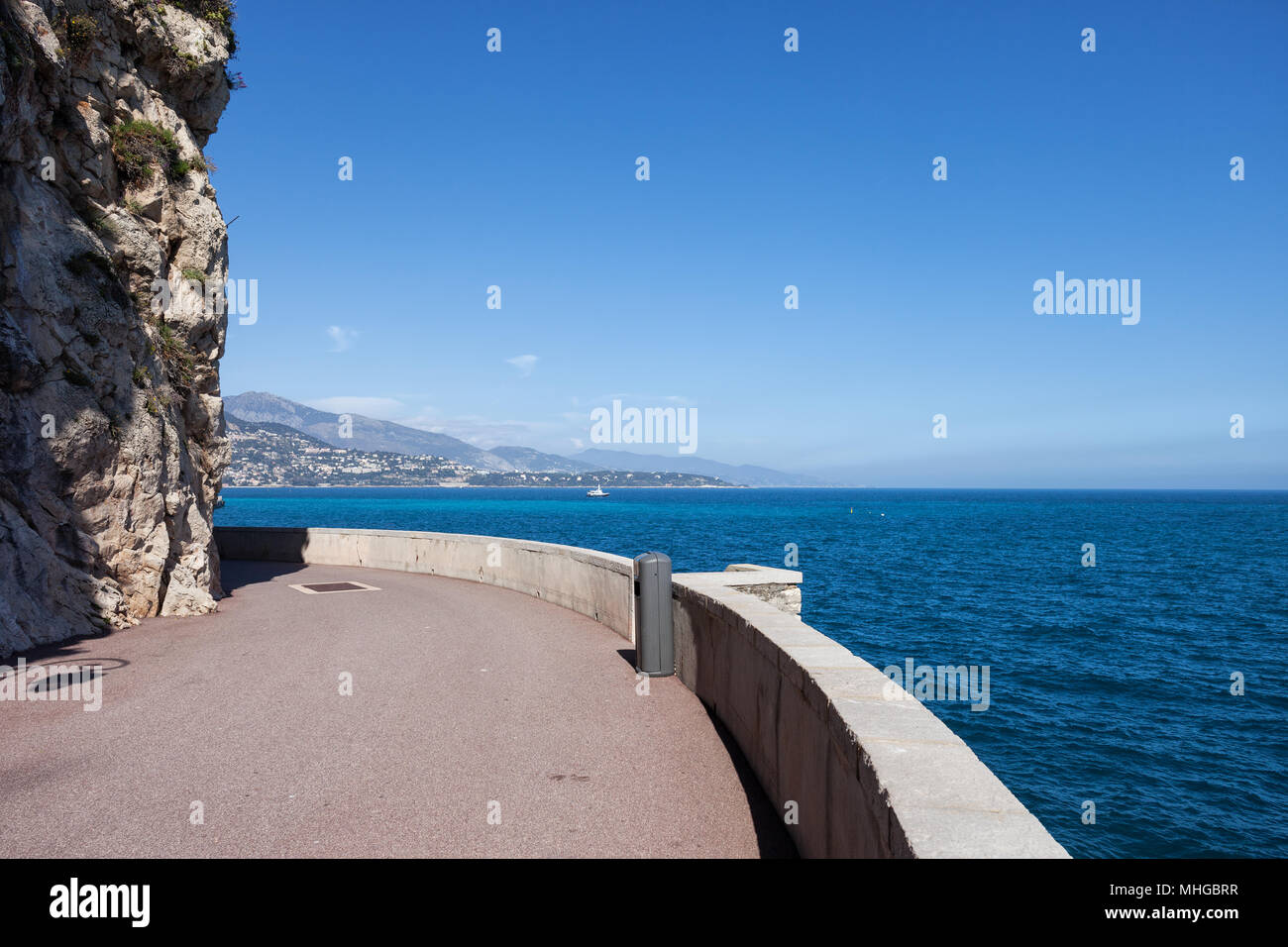 Seaside promenade at Mediterranean Sea in Monaco, Europe Stock Photo ...