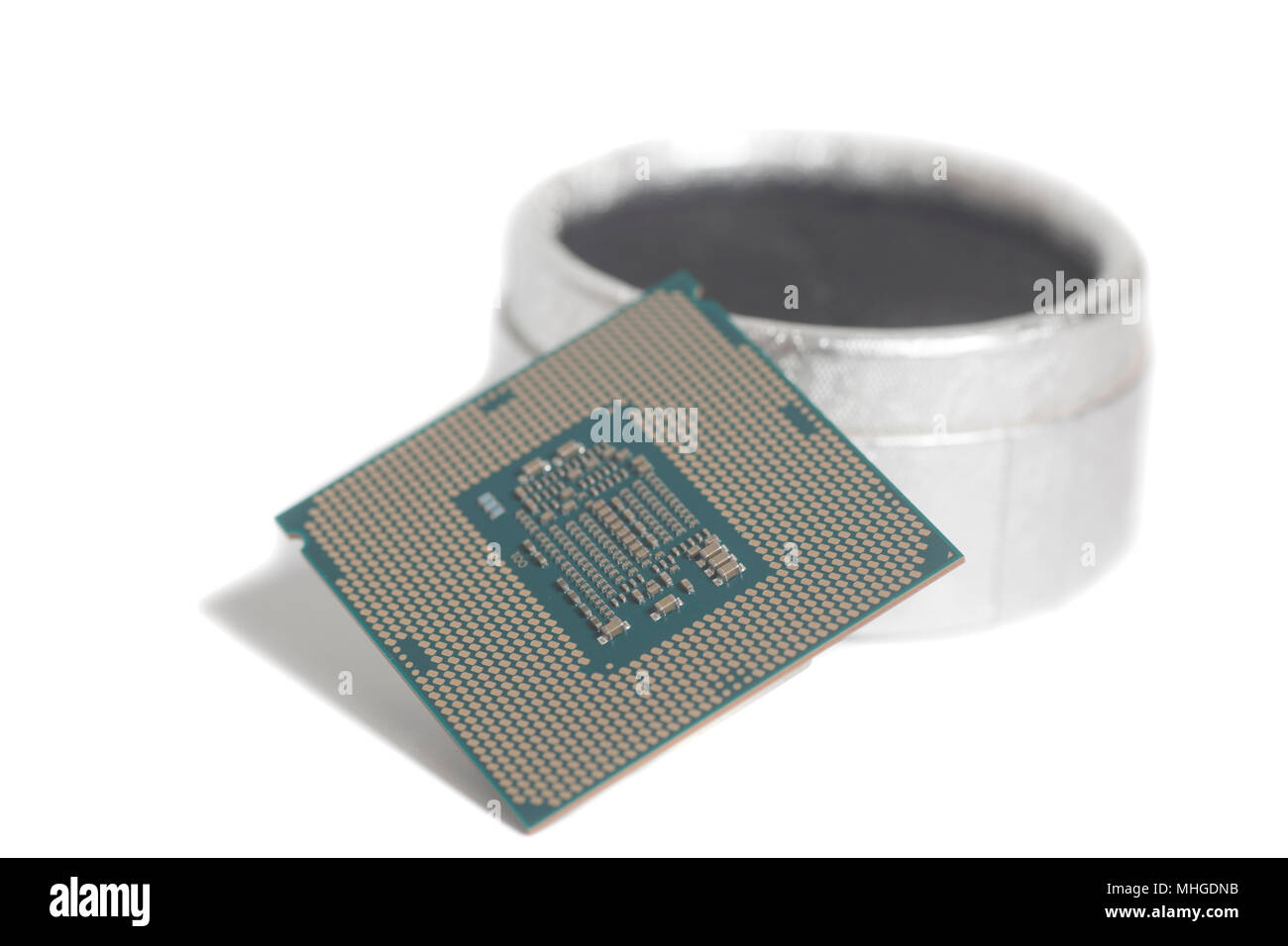 Central processing unit CPU processor microchip on the packaging box ...