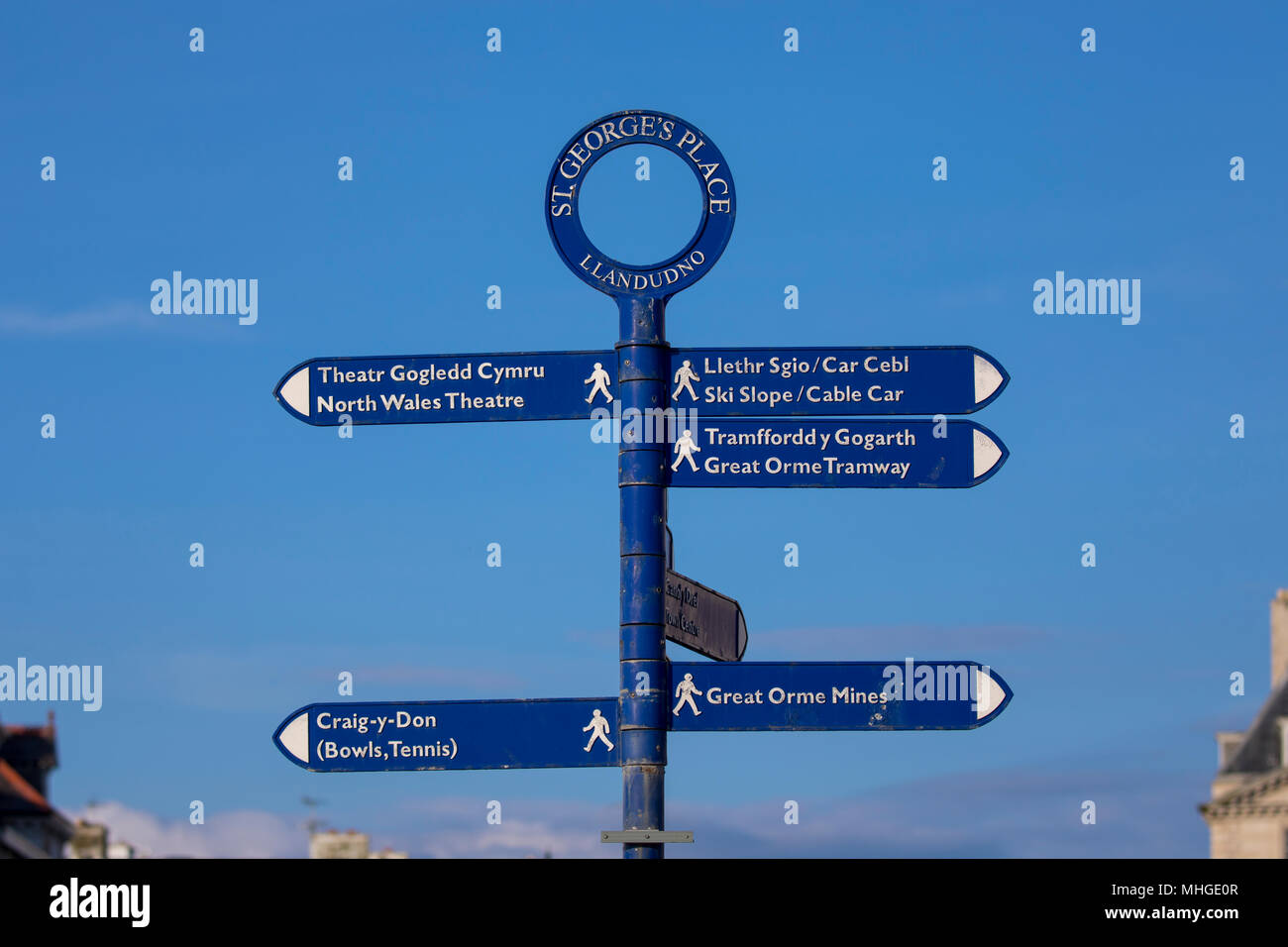 Tourism sign on the promenade at the coastal seaside resort town of ...