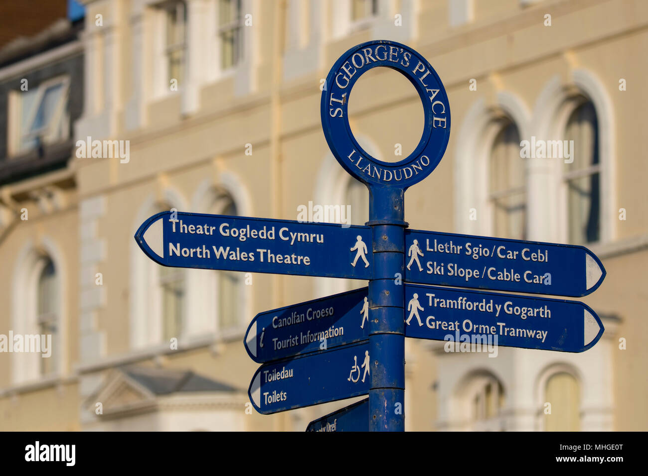 Tourism sign on the promenade at the coastal seaside resort town of ...