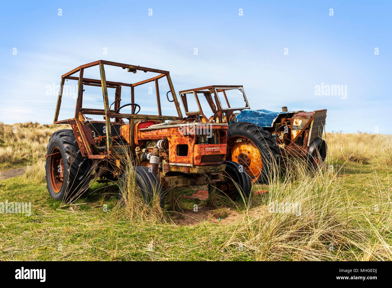 Two rusting tractors one a Czechoslovakian Zetor 6718, built in 1972 in ...