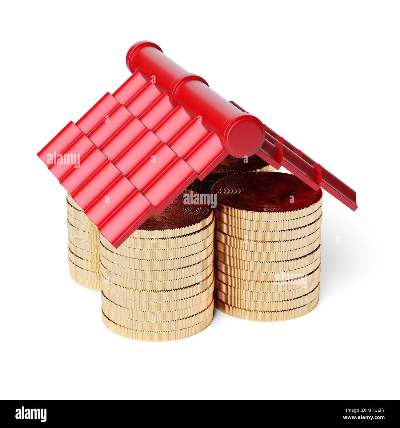 Money house made from coins. Isolated on white background. House ...