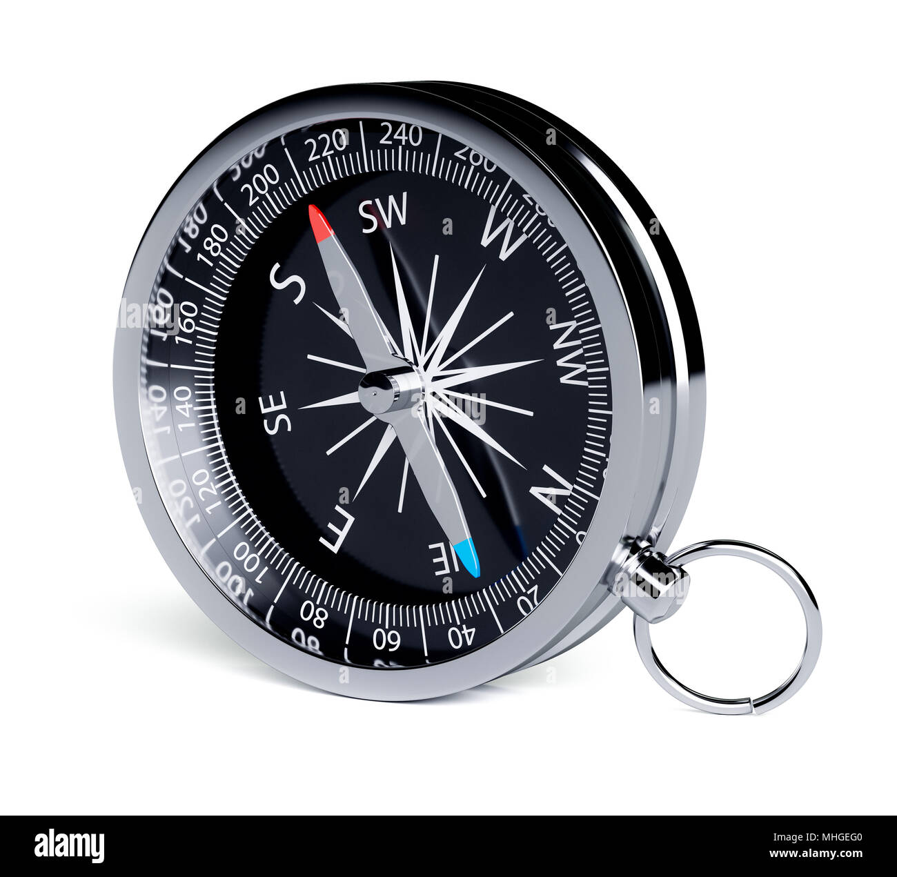 Black chrome compass isolated on white background. 3d rendering ...