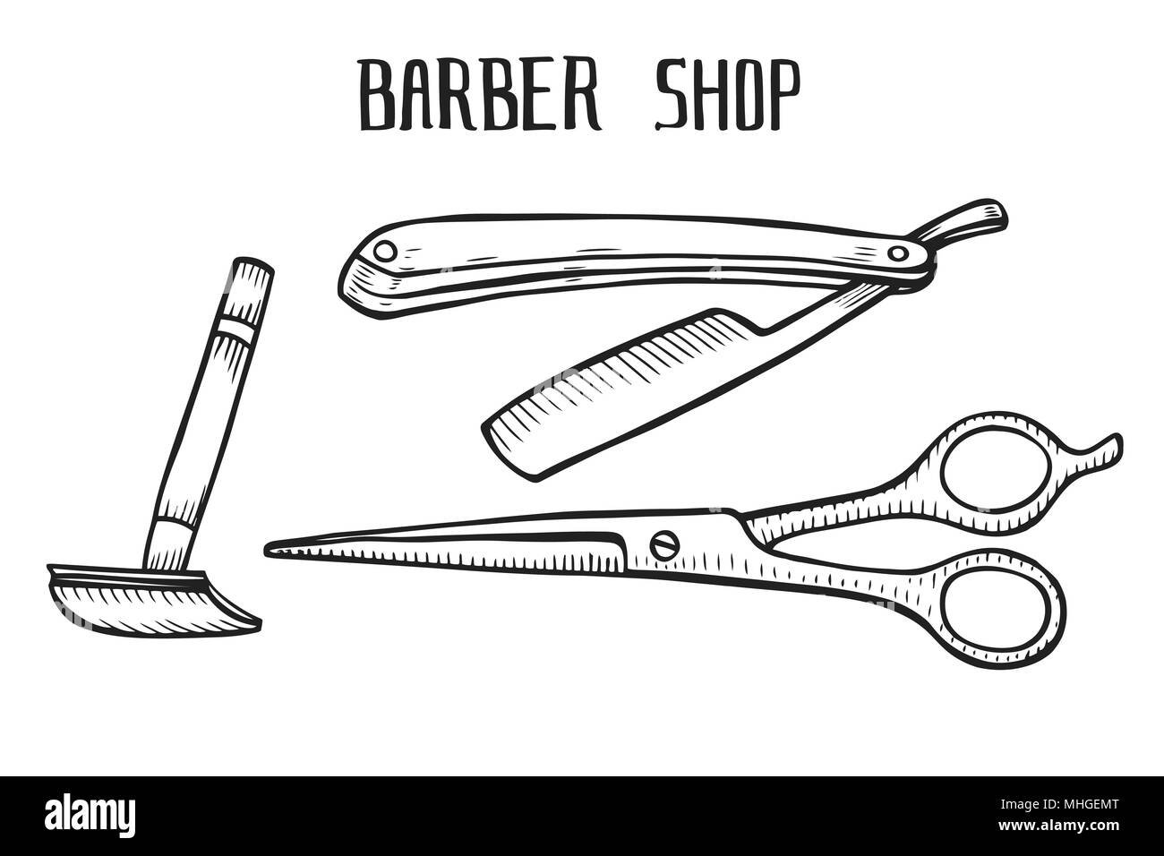 Barber shop set vector. Hand drawn vector illustration isolated on ...