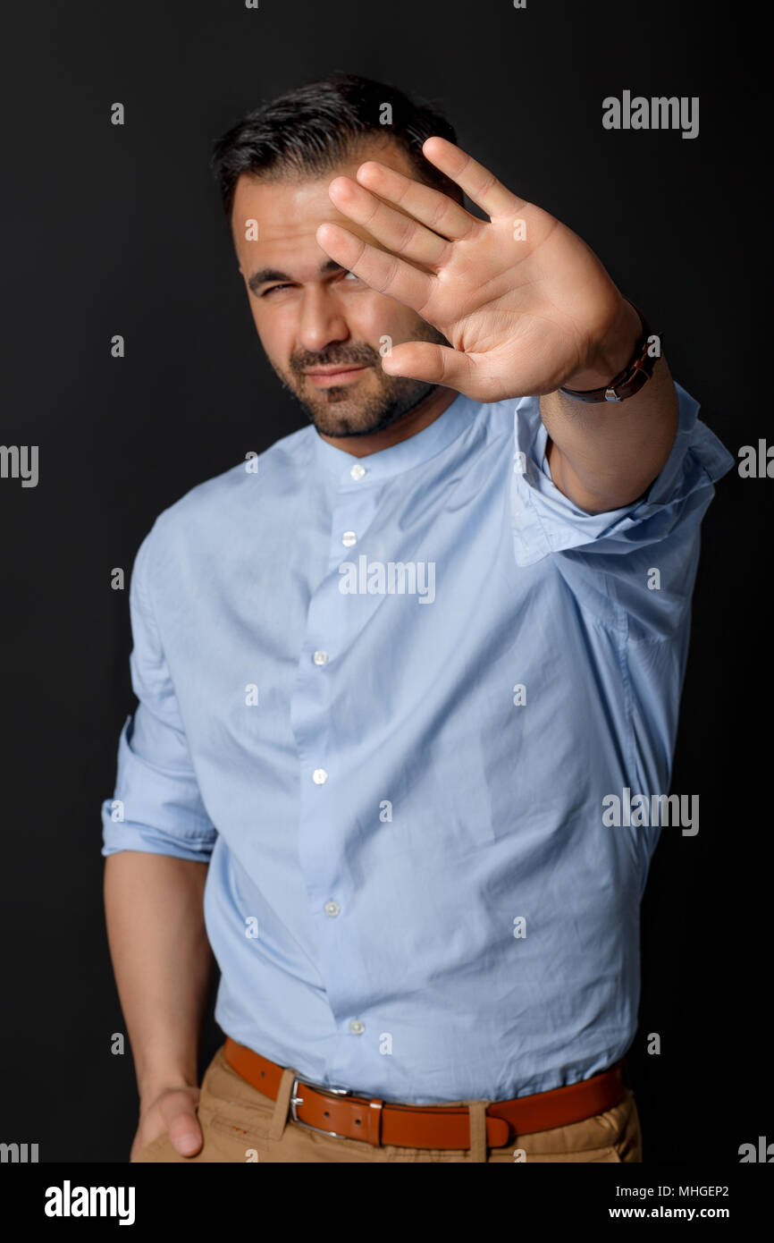 Black guy stop sign palm hand hi-res stock photography and images - Alamy