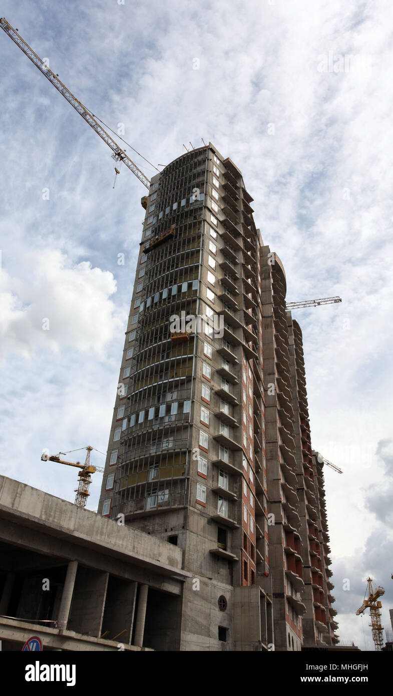 Construction of a monolithic high-rise building tower cranes Stock ...