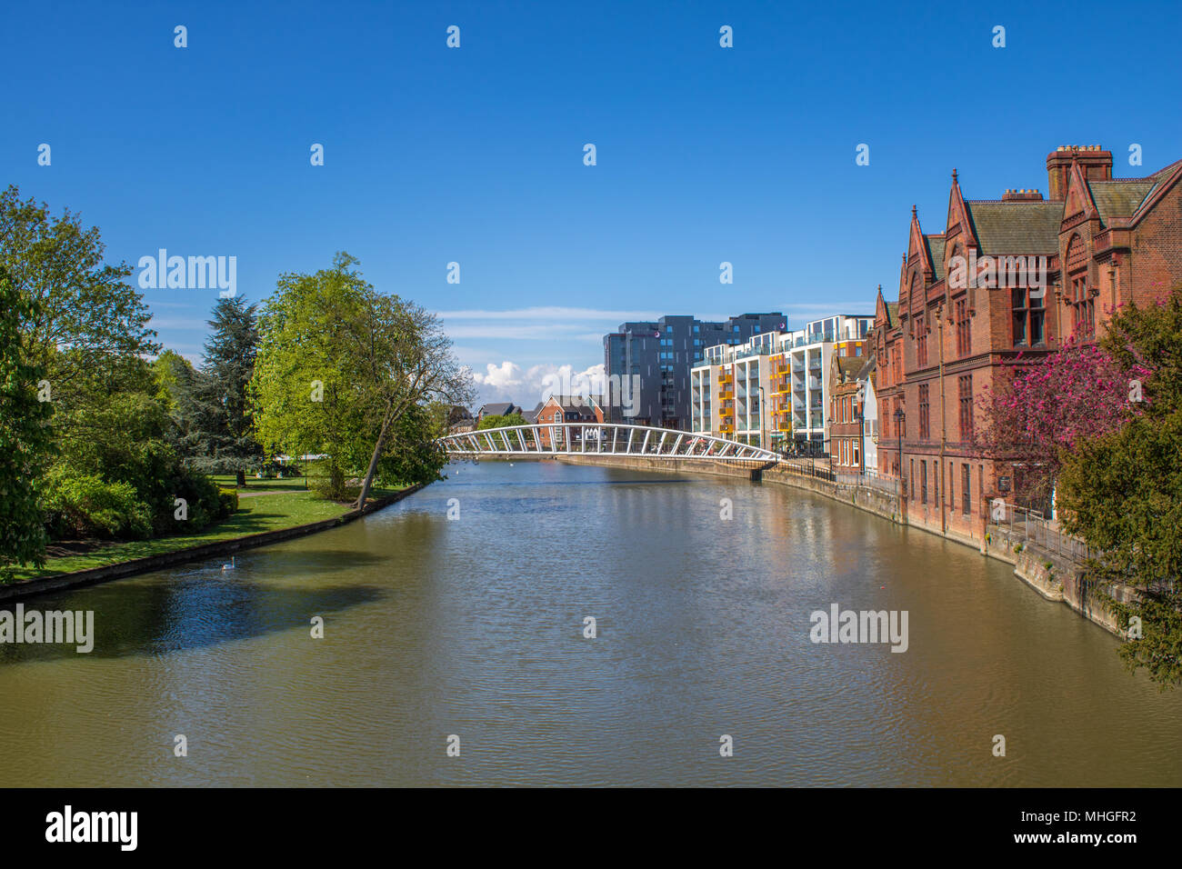 Riverside North Bridge spans the River Great Ouse in Bedford, UK Stock ...