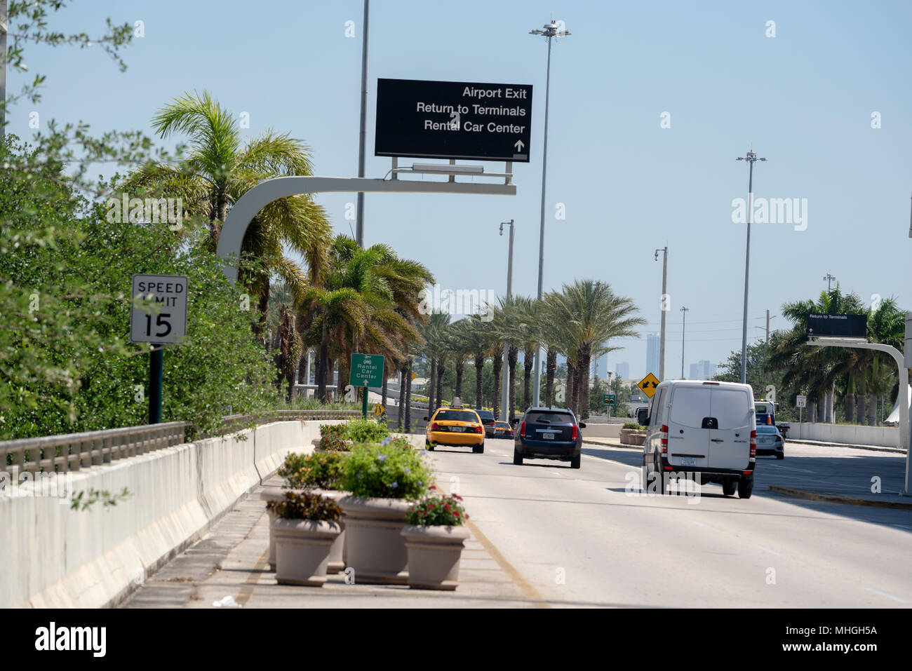 Road leading out of Miami International Airport, in Miami, Florida ...