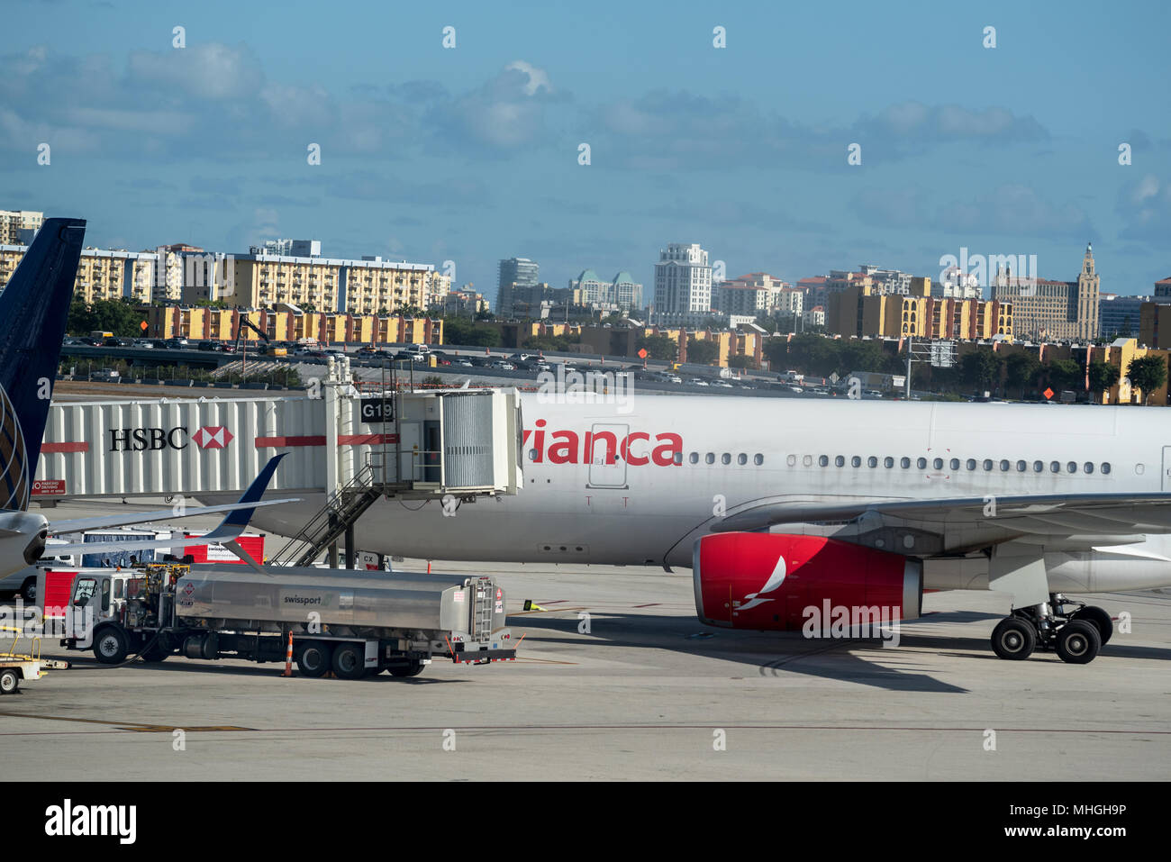 Avianca Airlines jet at a gate of Miami International Airport in Miami ...