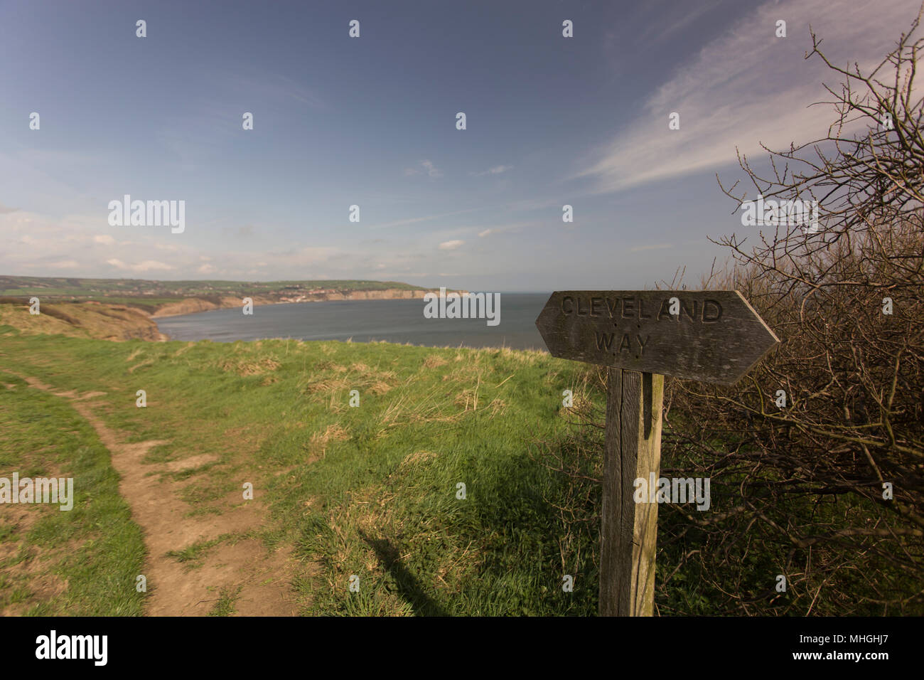 Wooden footpath sign on the Cleveland way long distance footpath Stock ...