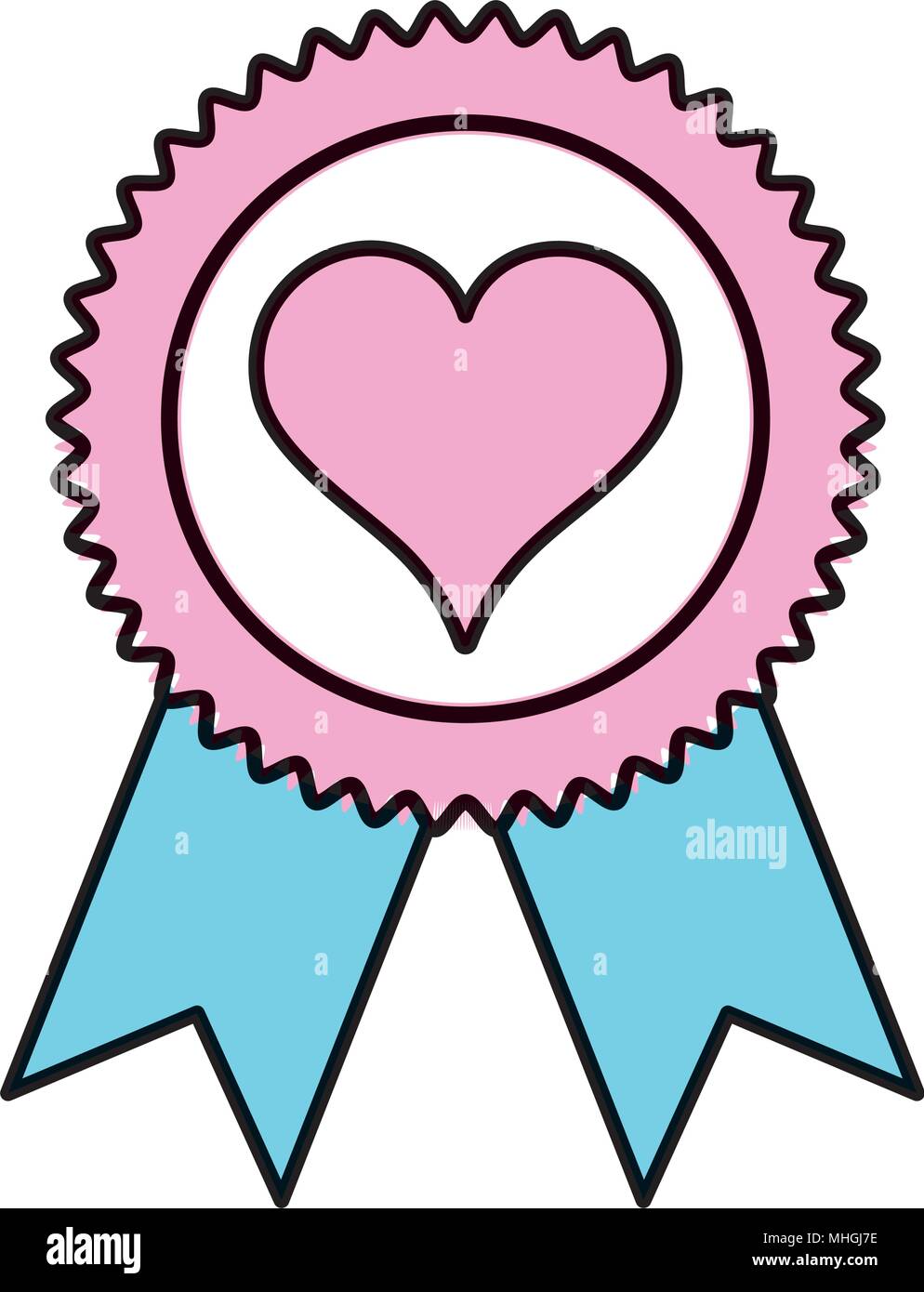 color heart symbol inside emblem with ribbon decoration Stock Vector ...