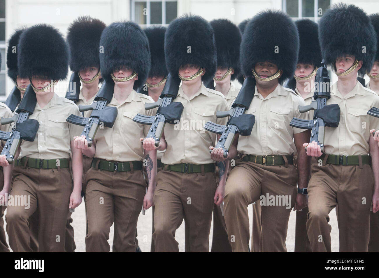 London UK. 1st May 2018. Members of the Scots Guards regiment of the ...
