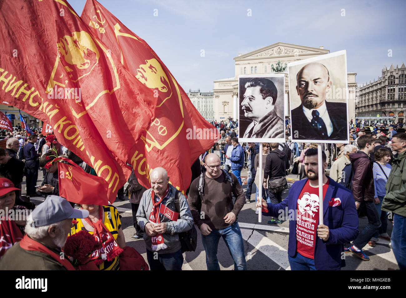 Moscow, Moscow, Russia. 1st May, 2018. Comunist flags and banners of ...