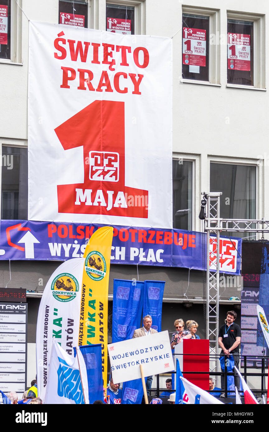 Warsaw, Poland. 1st May, 2018. People attend the May Day demonstration ...