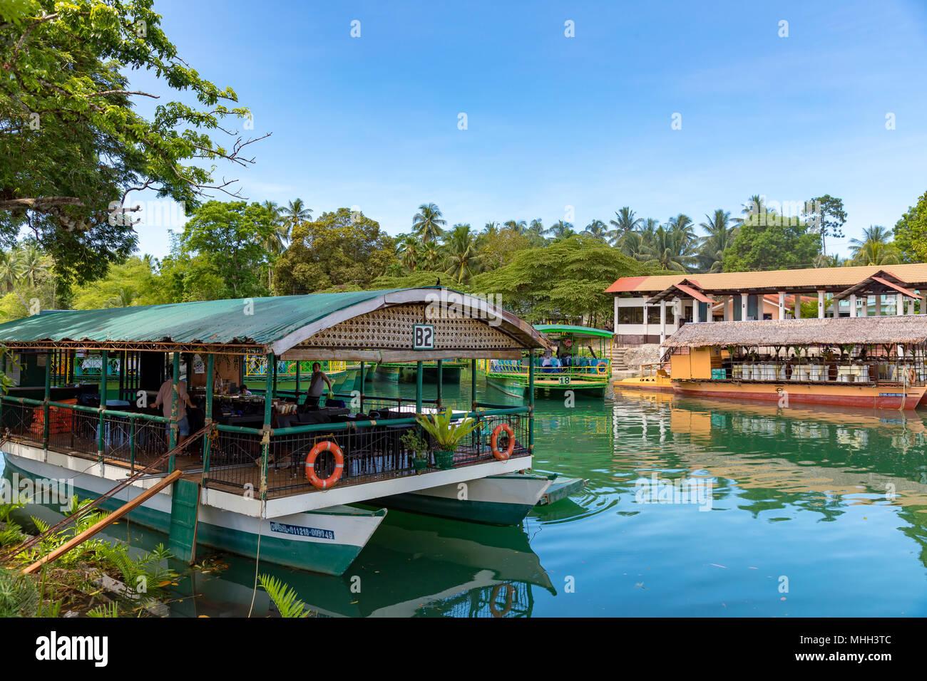 Bohol Philippines 19 April, 2018 Floating restaurants on the river at ...