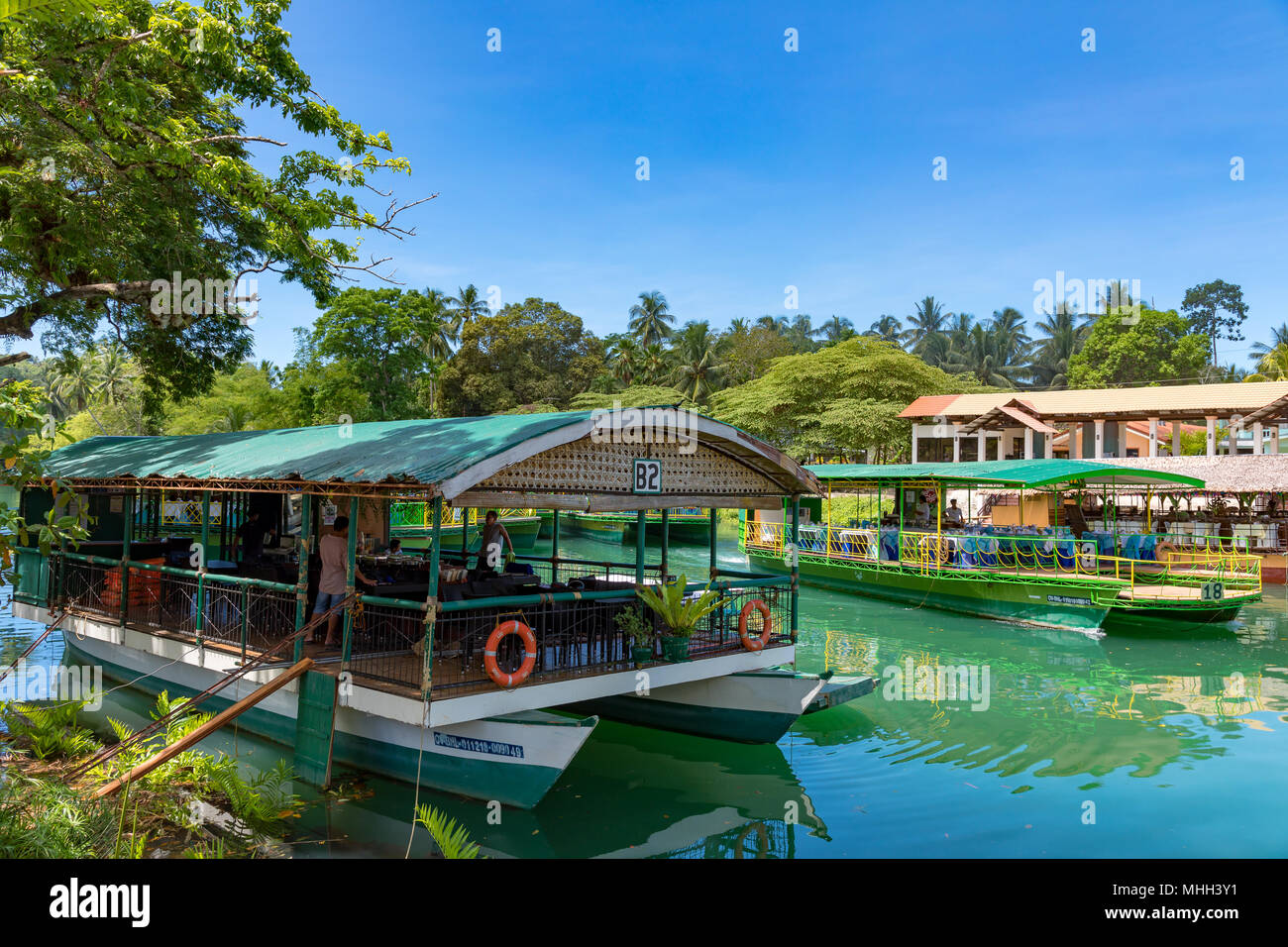 Philippines bohol floating restaurant loboc hi-res stock photography ...