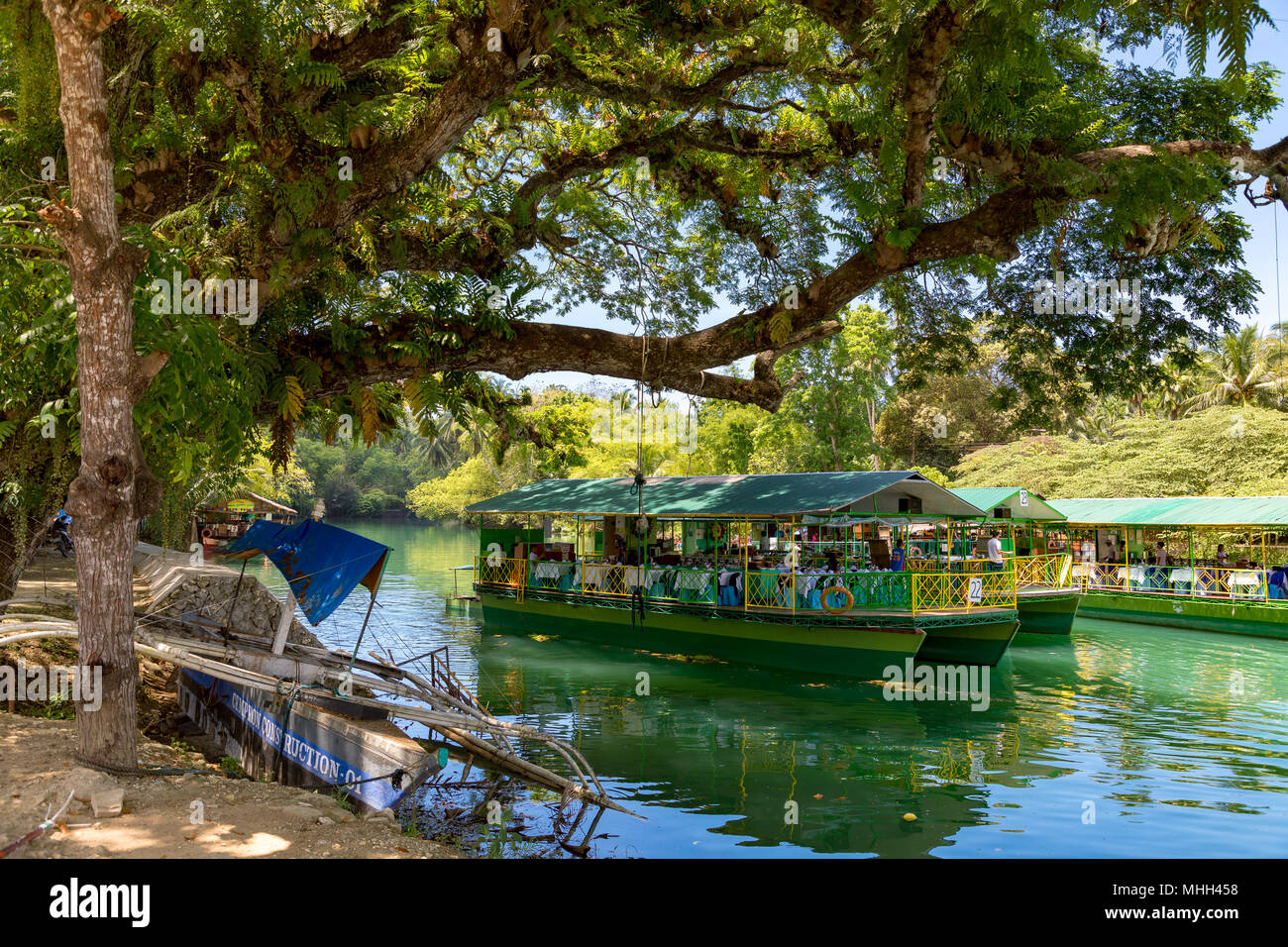 Bohol Philippines 19 April, 2018 Floating restaurants on the river at ...