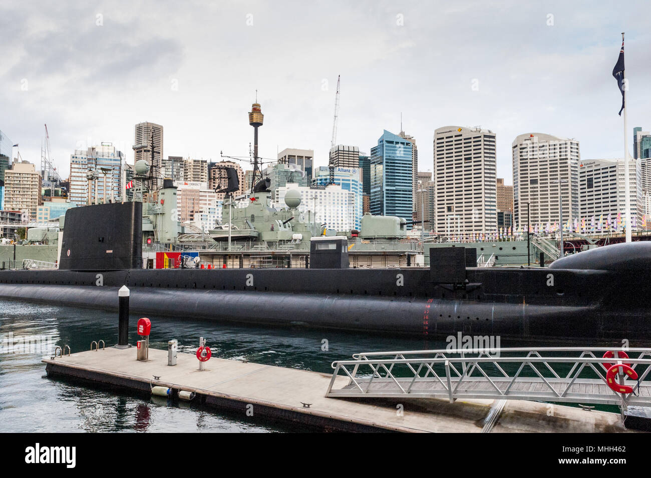 Views of a naval submarine moored at Darling Harbour in Sydney New ...