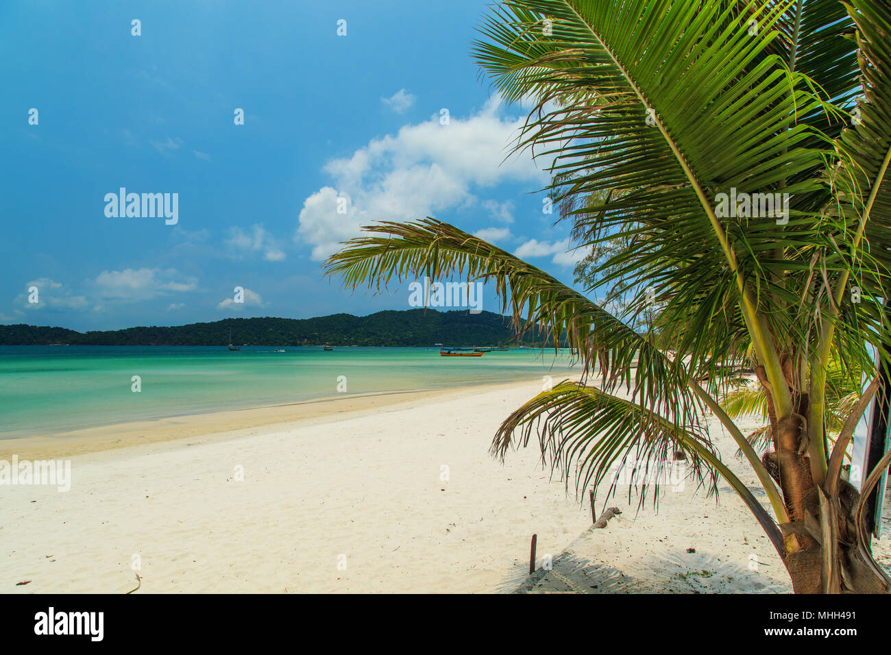 Snow-white beach and turquoise sea on the island Koh Rong Samloem ...
