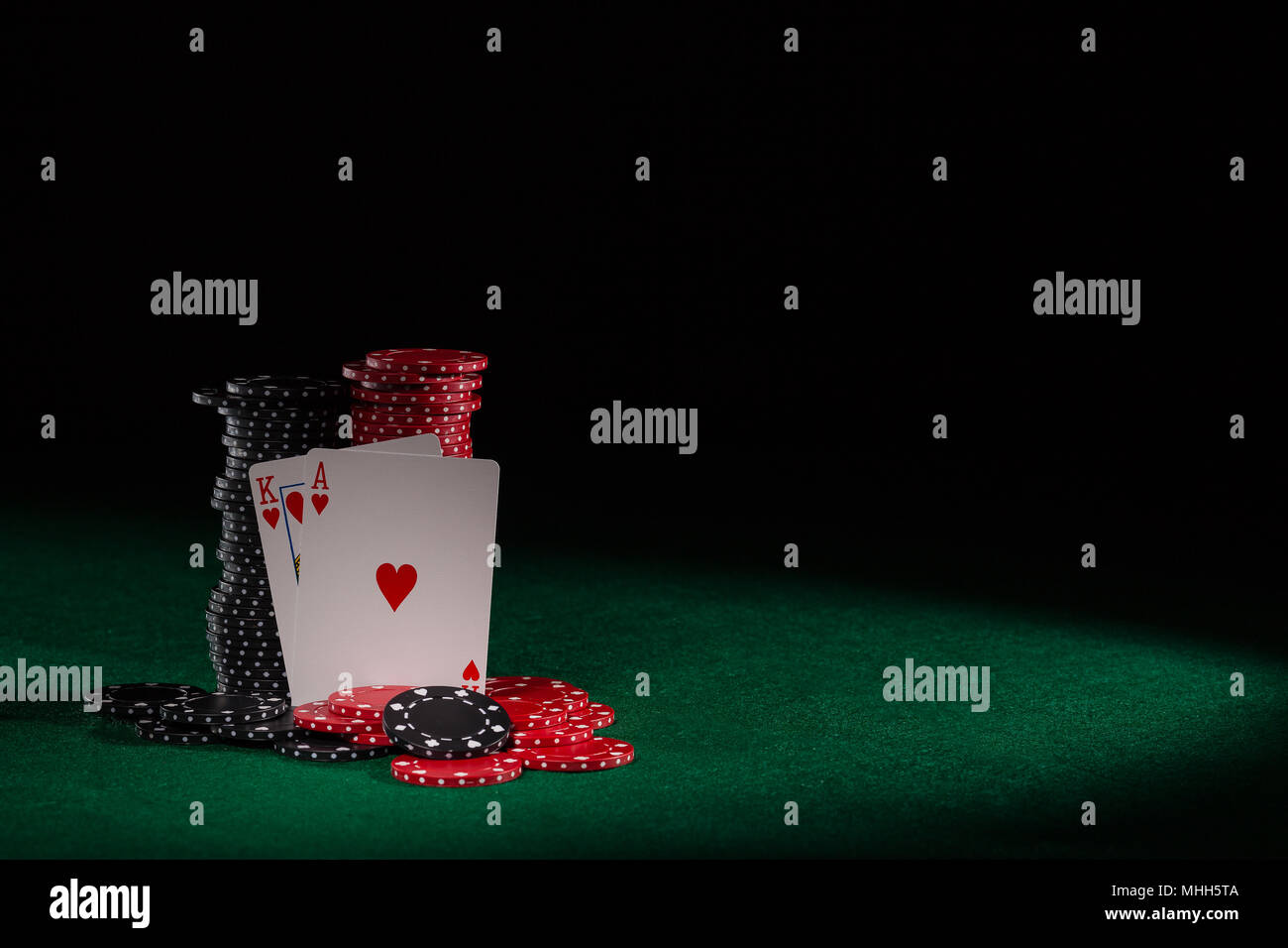 Poker hands and Black Jack hands of cards with room in frame for copy ...