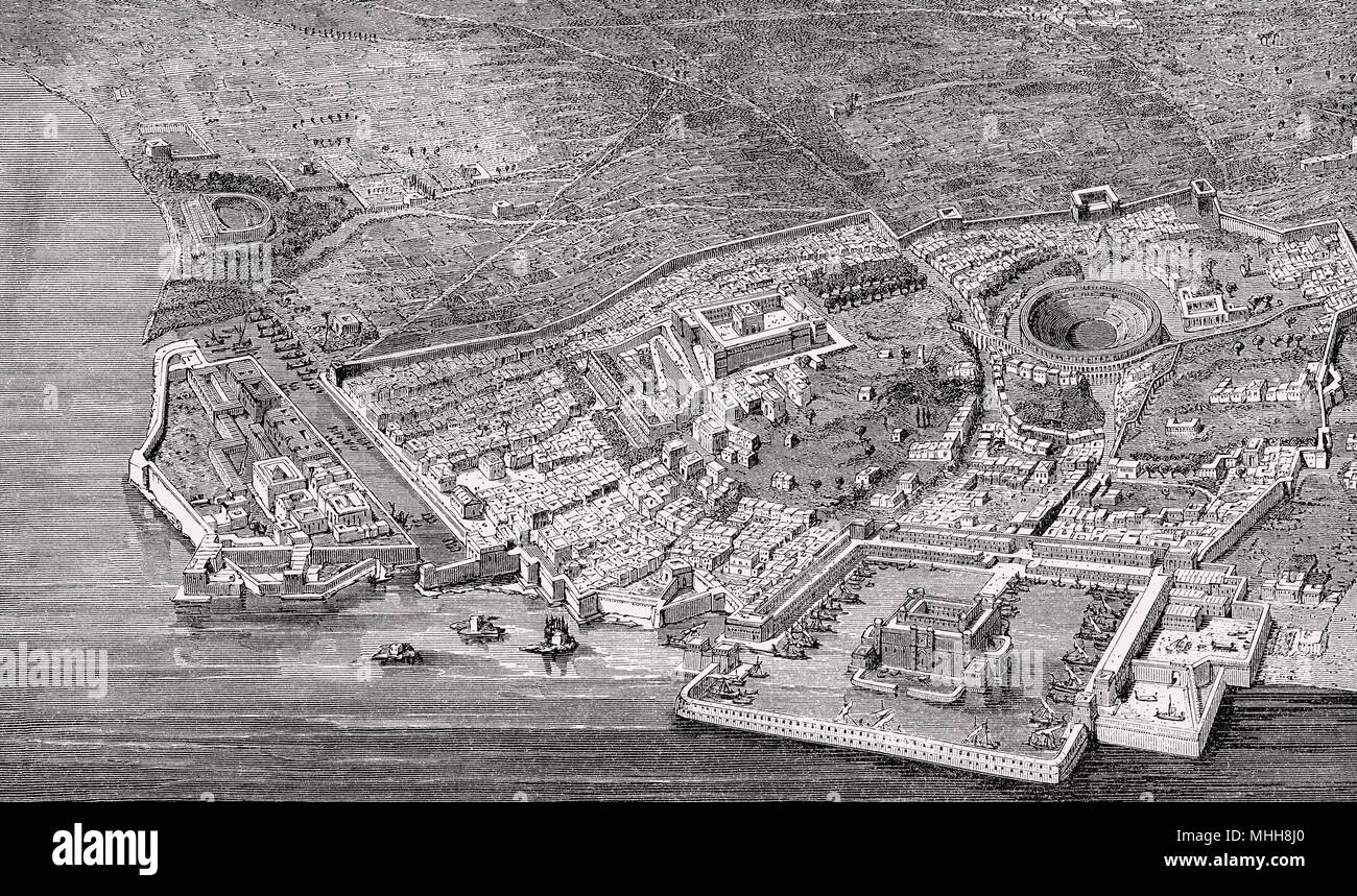 Reconstruction of the ancient city of Utica, North Africa, 2nd century ...