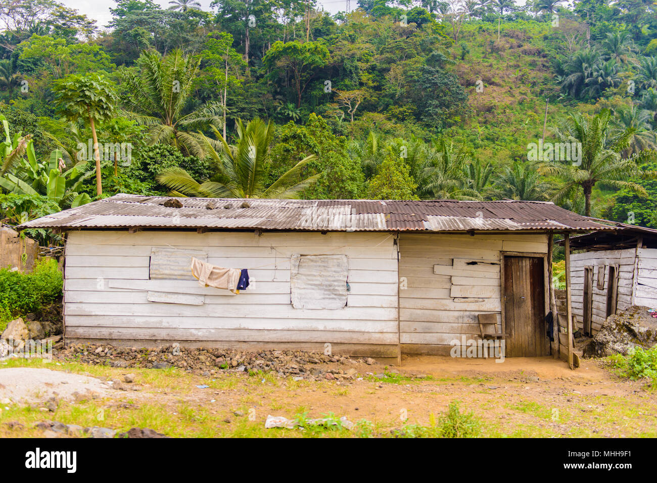Weak houses in Cameroon jungle Stock Photo - Alamy